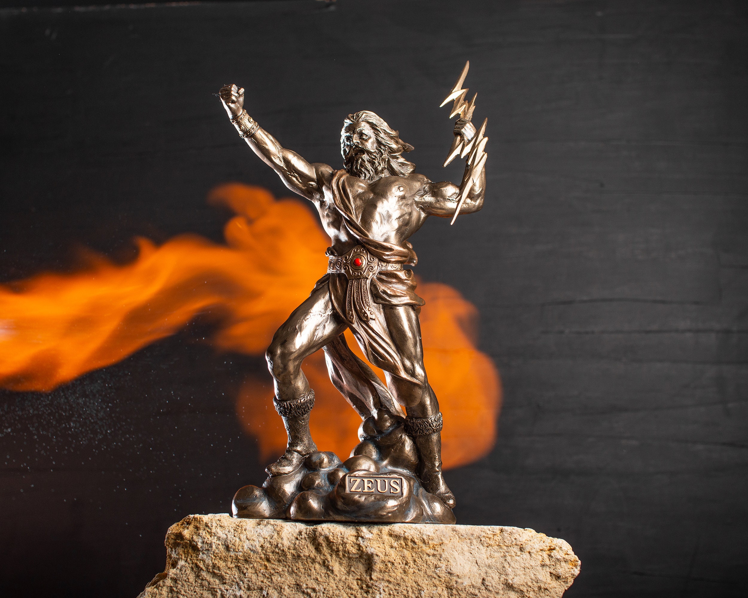 Zeus Greek God Statue With Lightning Bolt