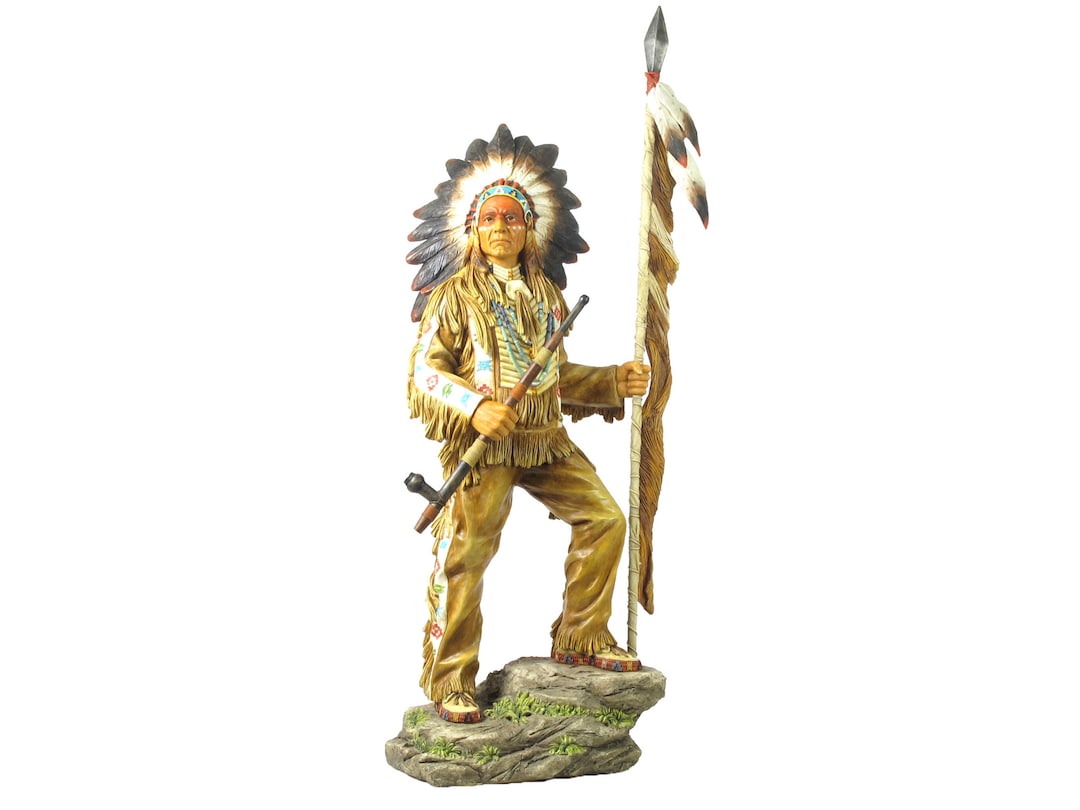 36 Inch Indian Chief Holding Feathered Spear and Peace Pipe - Etsy