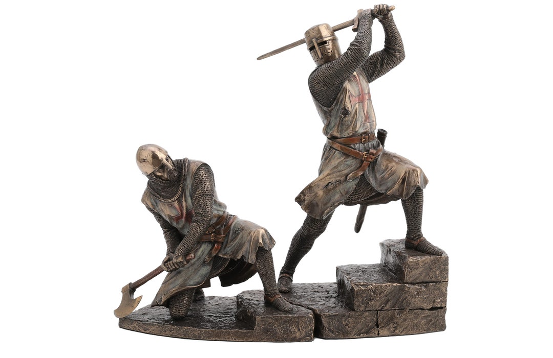 Templar Knights Battle Statue, Medieval Duel Figurines for Collectors ...