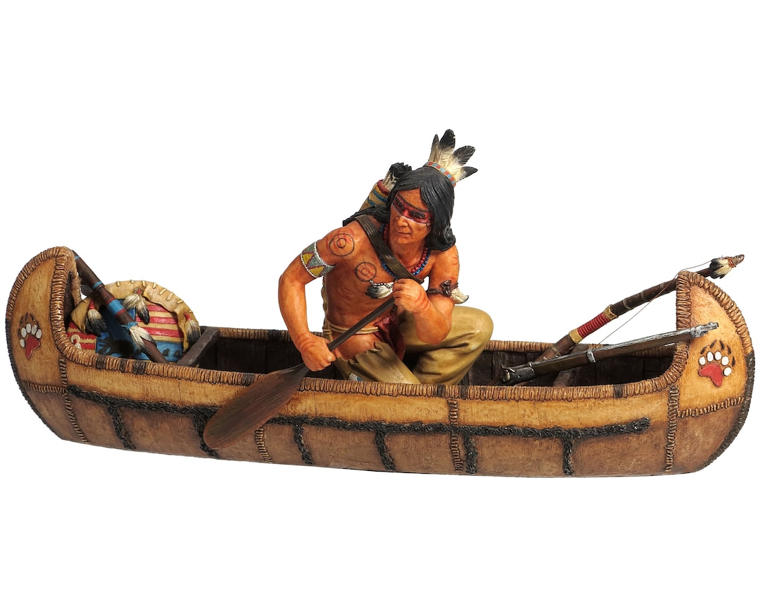Native American Warrior in Canoe Statue, Indian Warrior in Canoe ...