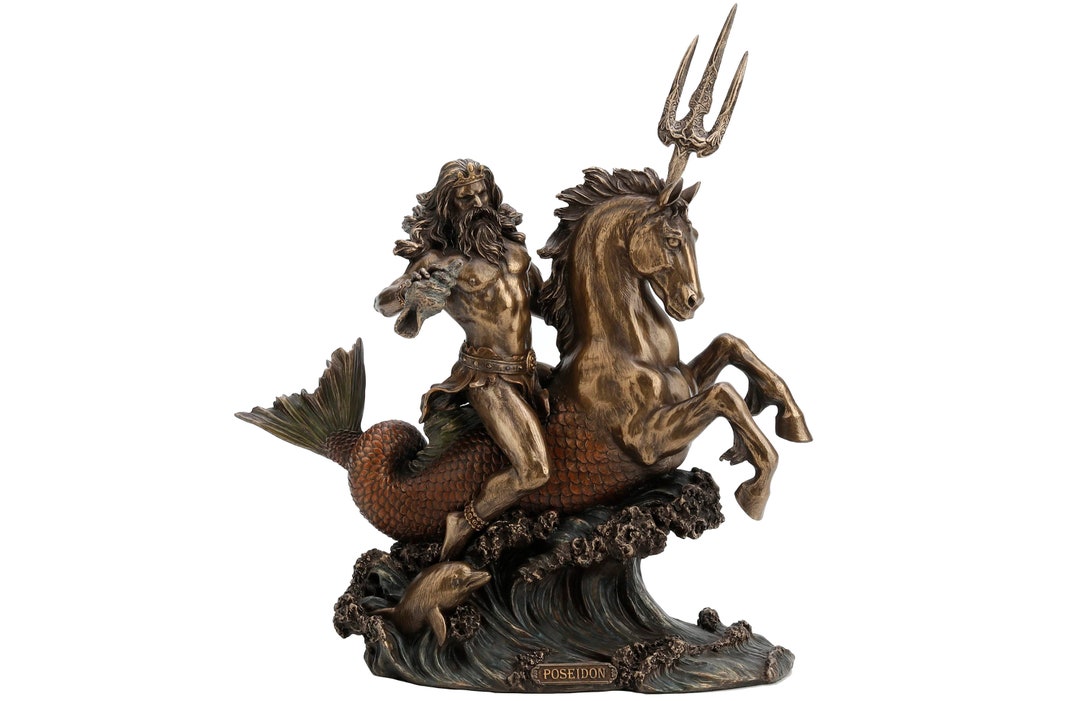 Poseidon Riding Hippocampus With Trident Statue, Decorative Greek Art ...