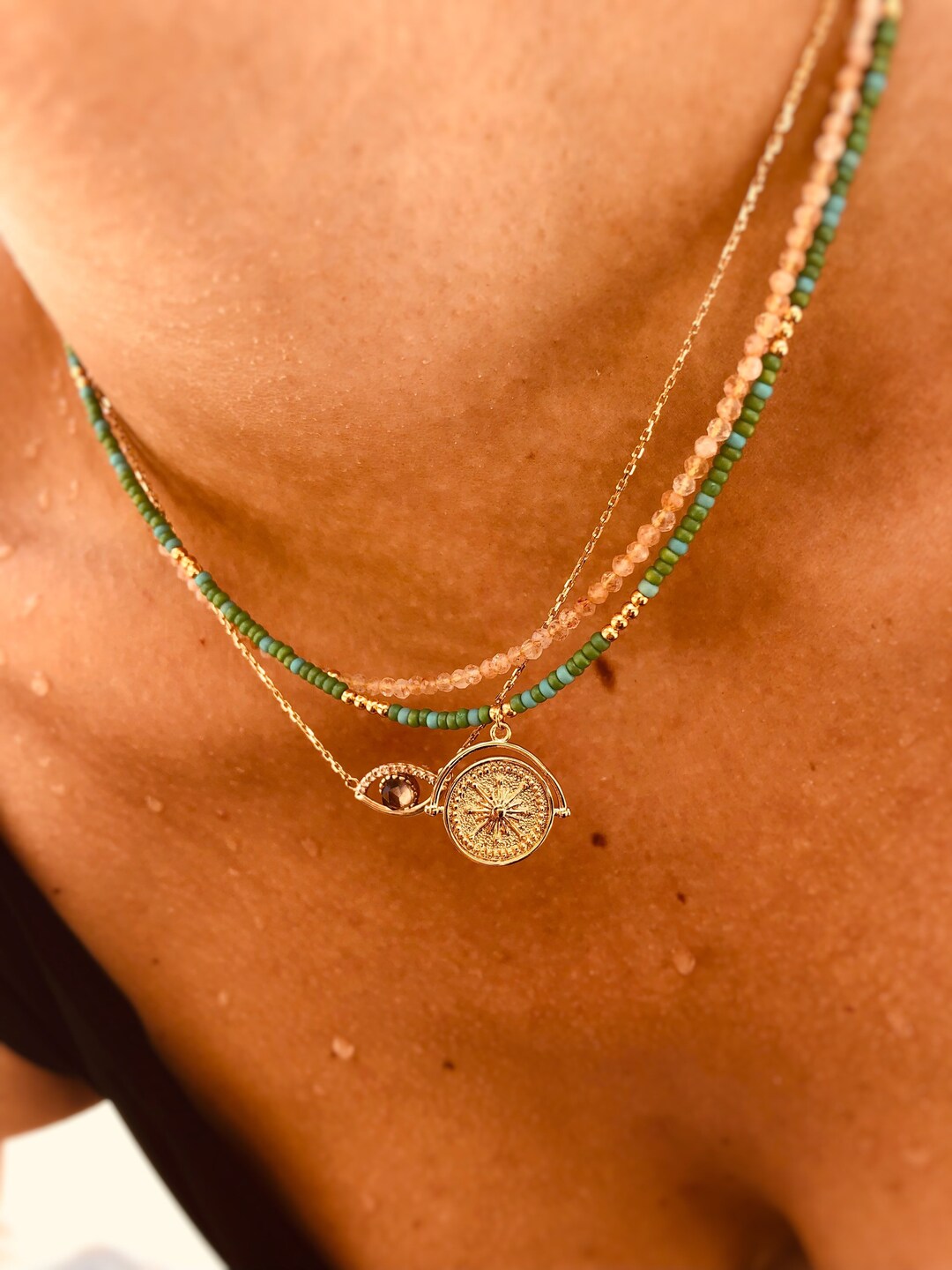 Beaded Choker Necklace: Miyuki Beads, 18k Gold Compass Pendant - Etsy