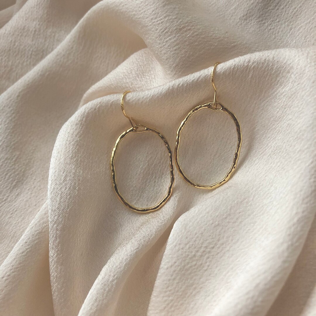 Open Oval Earrings Dainty Organic Shape Oval Earrings Handmade Gold ...