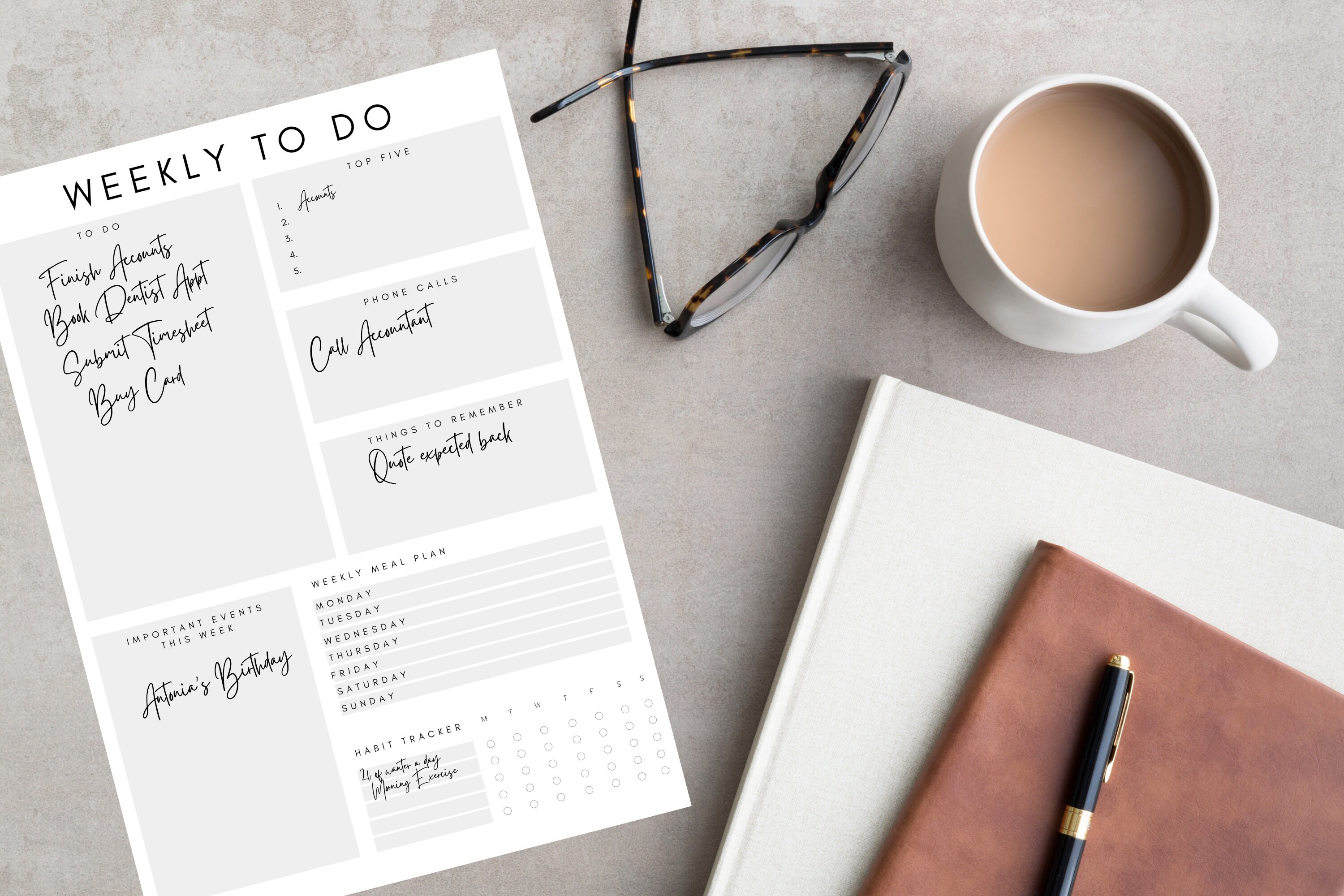 Weekly Planner Printable in 8 Colours: an Undated Planner Containing ...