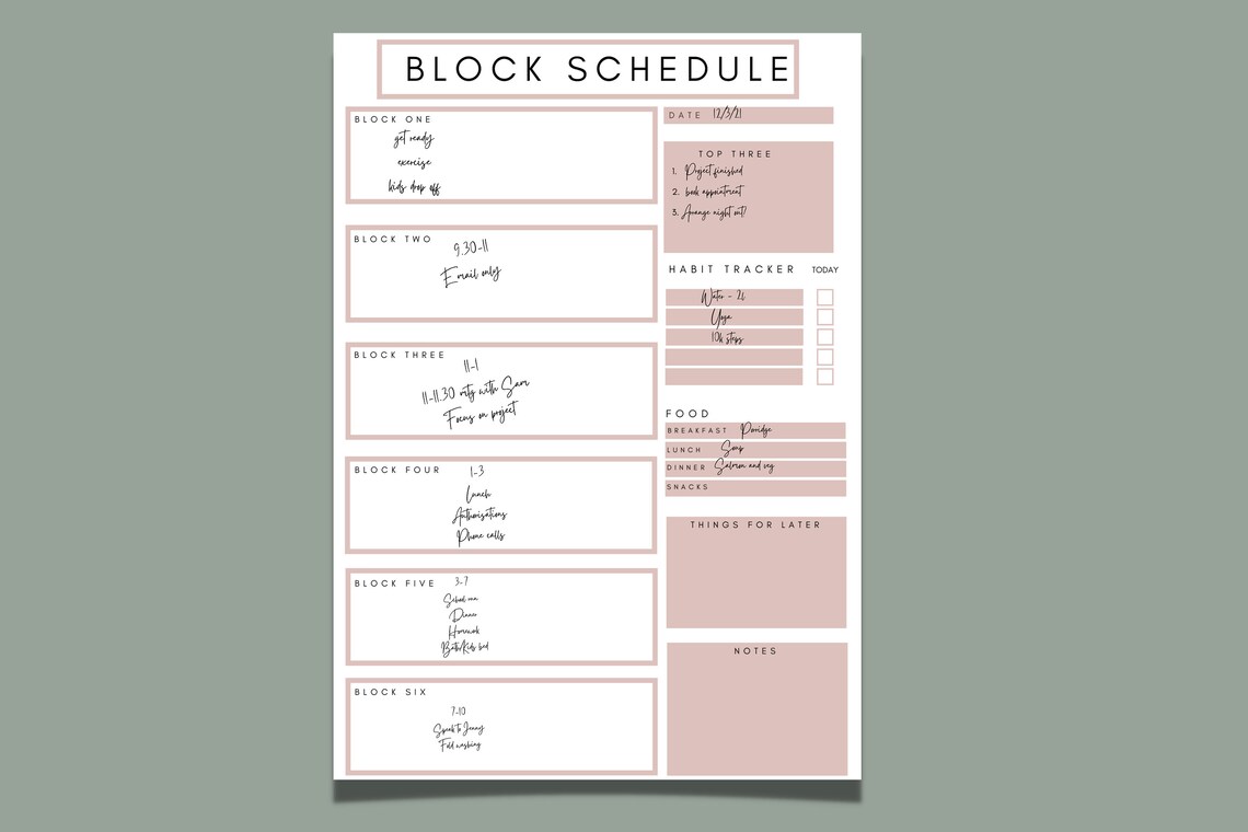 Block Schedule, Printable Planner Bundle. an Undated Daily Planner ...
