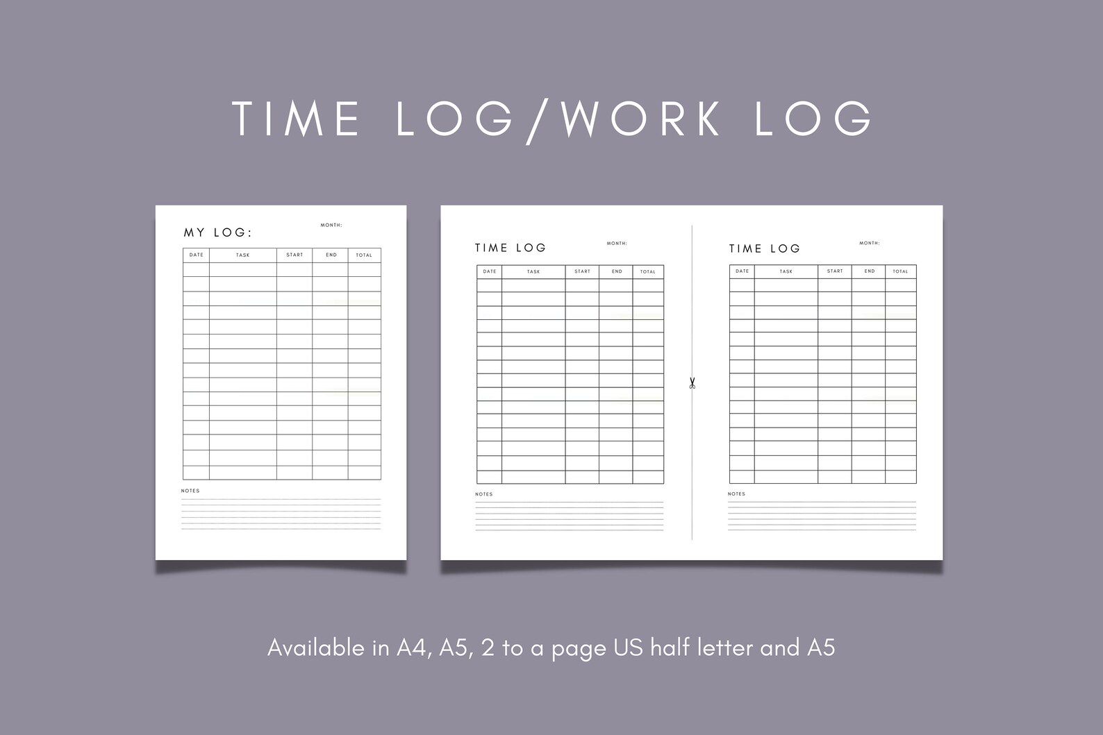 A Time Log, Work Log Printable: Project Time Log, Time Spent List ...