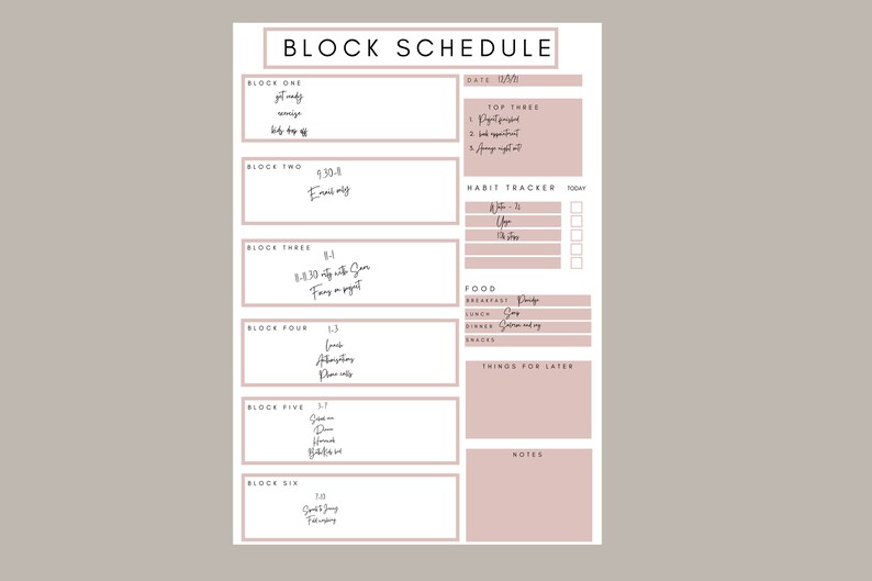 Block schedule printable planner bundle. An undated daily | Etsy