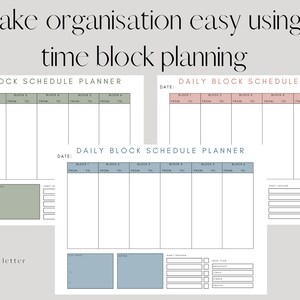Coloured Daily Block Schedule Printable Undated Horizontal | Etsy