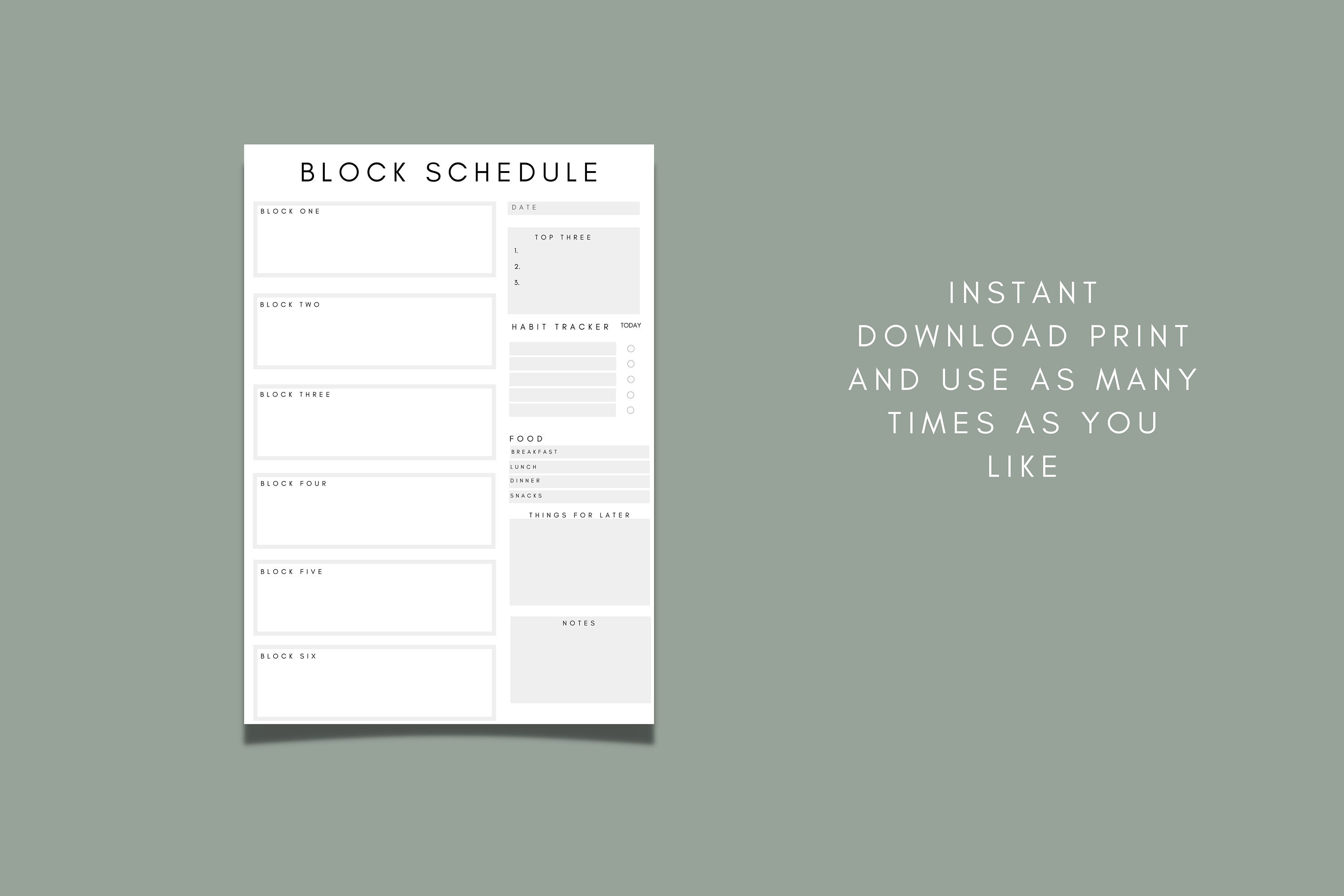 Daily Planner Printable Using Time Blocking. Undated and Minimalist ...