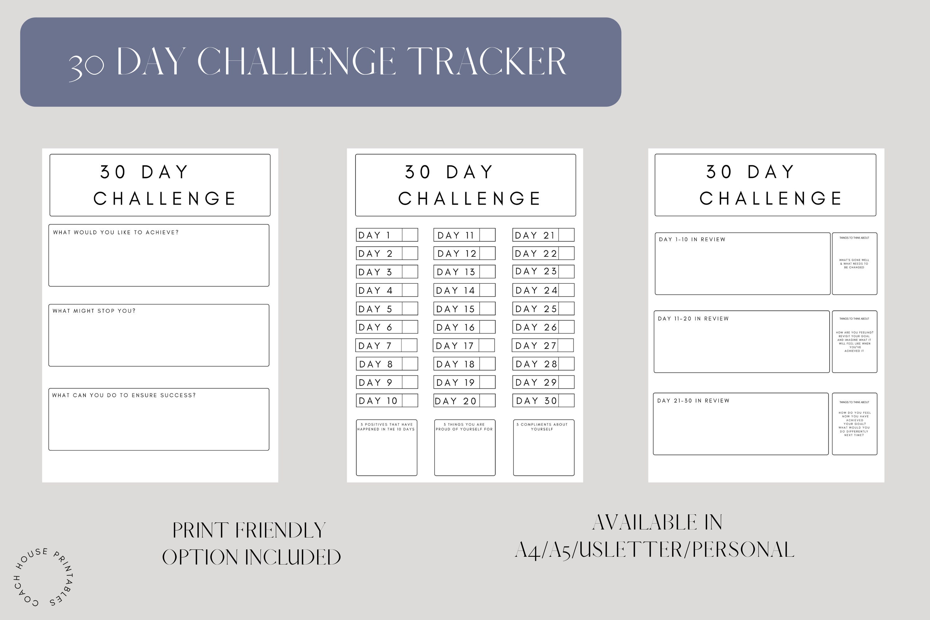 30 Day Challenge Printable Goal Planner Habit Tracker. Use - Etsy