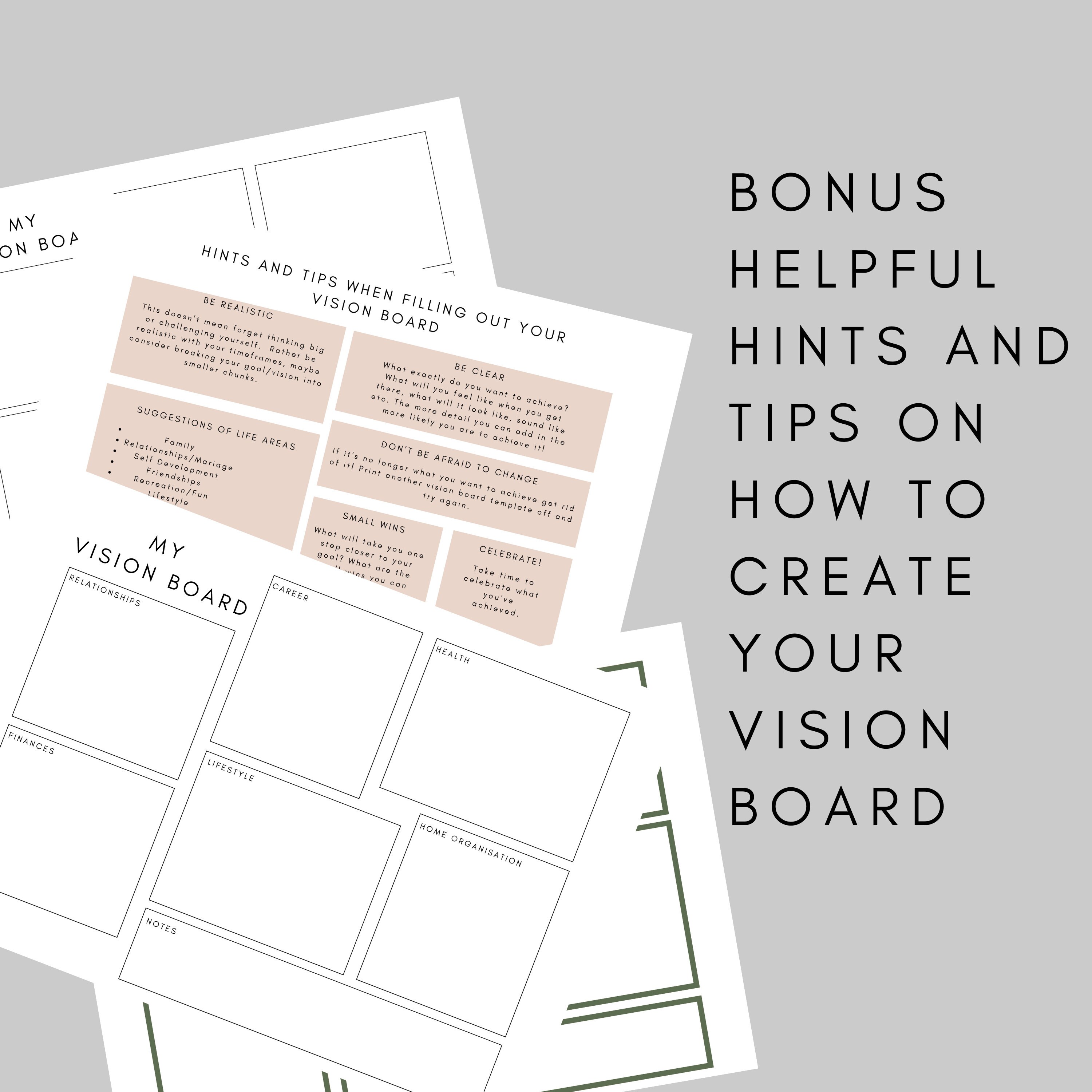 Simple and Easy to Use Vision Board Template: 4 Printables Included in ...