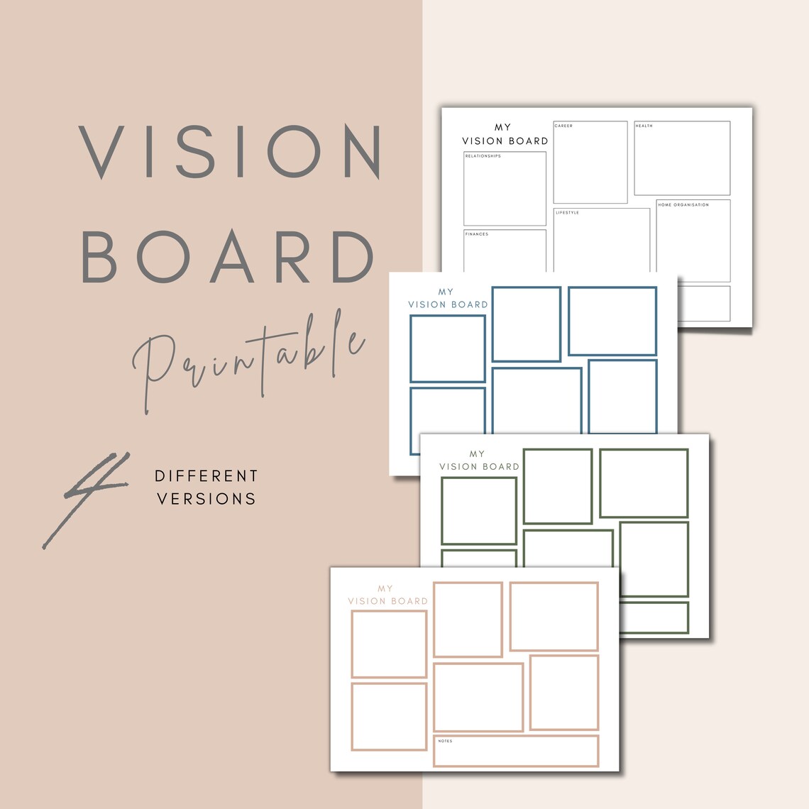 Vision Board Template: DIY Goal Planner, 4 Colors (digital Download) - Etsy