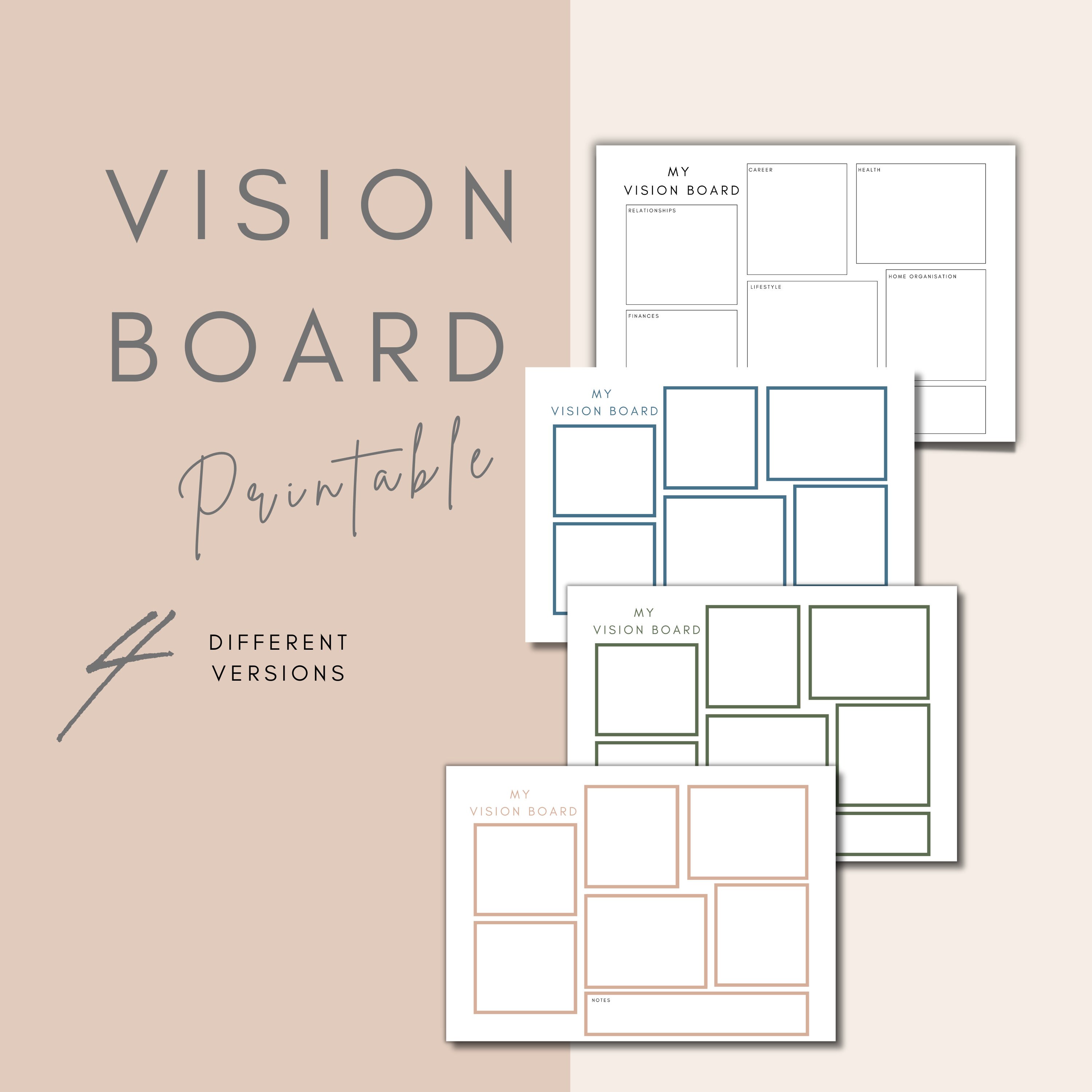 Simple and Easy to Use Vision Board Printables: 4 Templates Included in ...
