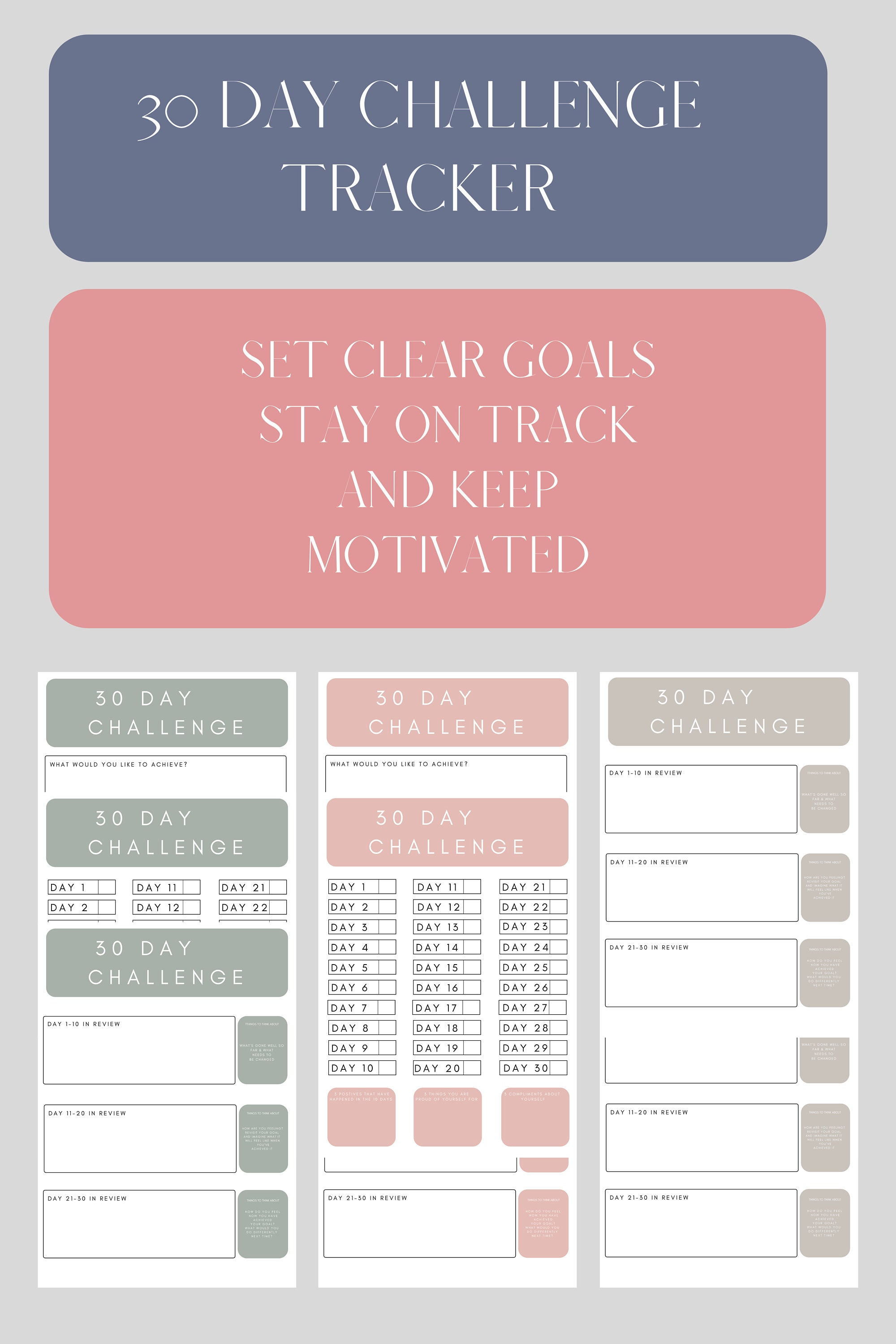 30 Day Challenge Printable, Goal Planner, Habit Tracker. Use This 30 ...