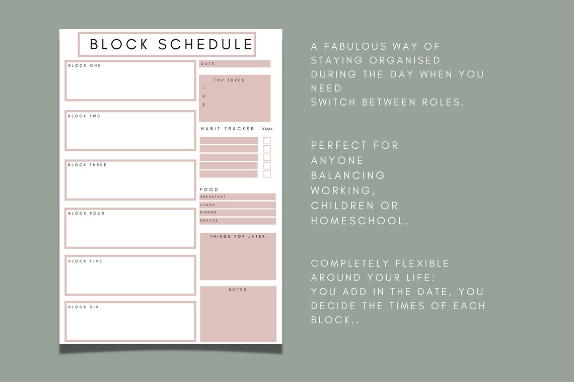 Block Schedule, Printable Planner Bundle. an Undated Daily Planner ...