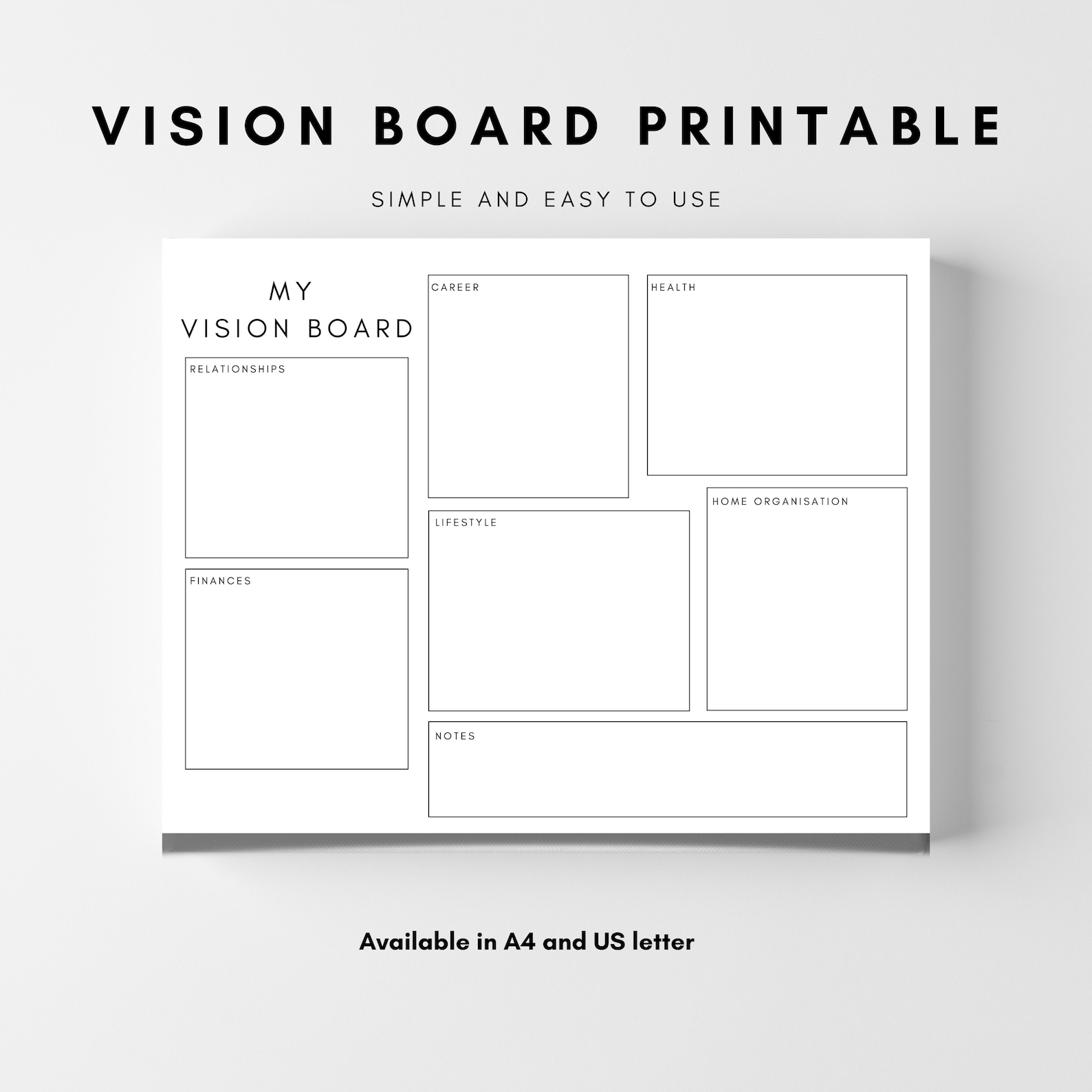 Simple and Easy to Use Vision Board Template: 4 Printables Included in ...