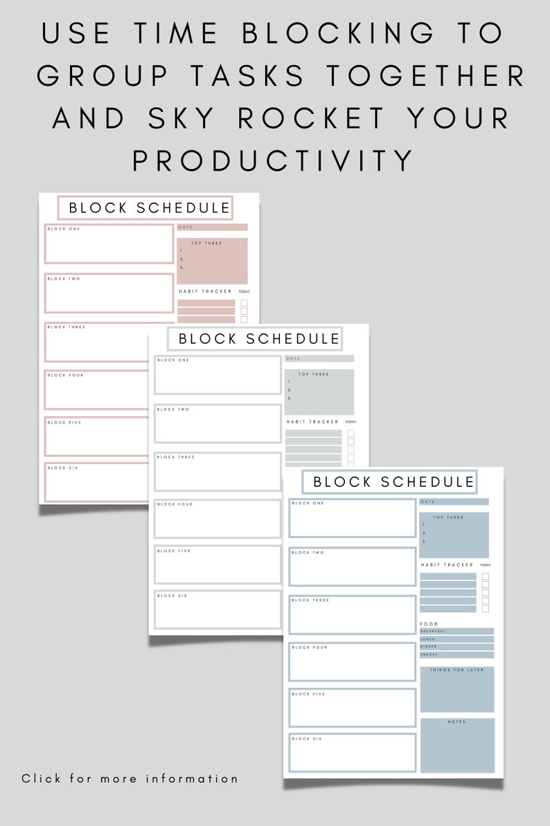 Block schedule printable planner bundle. An undated daily | Etsy