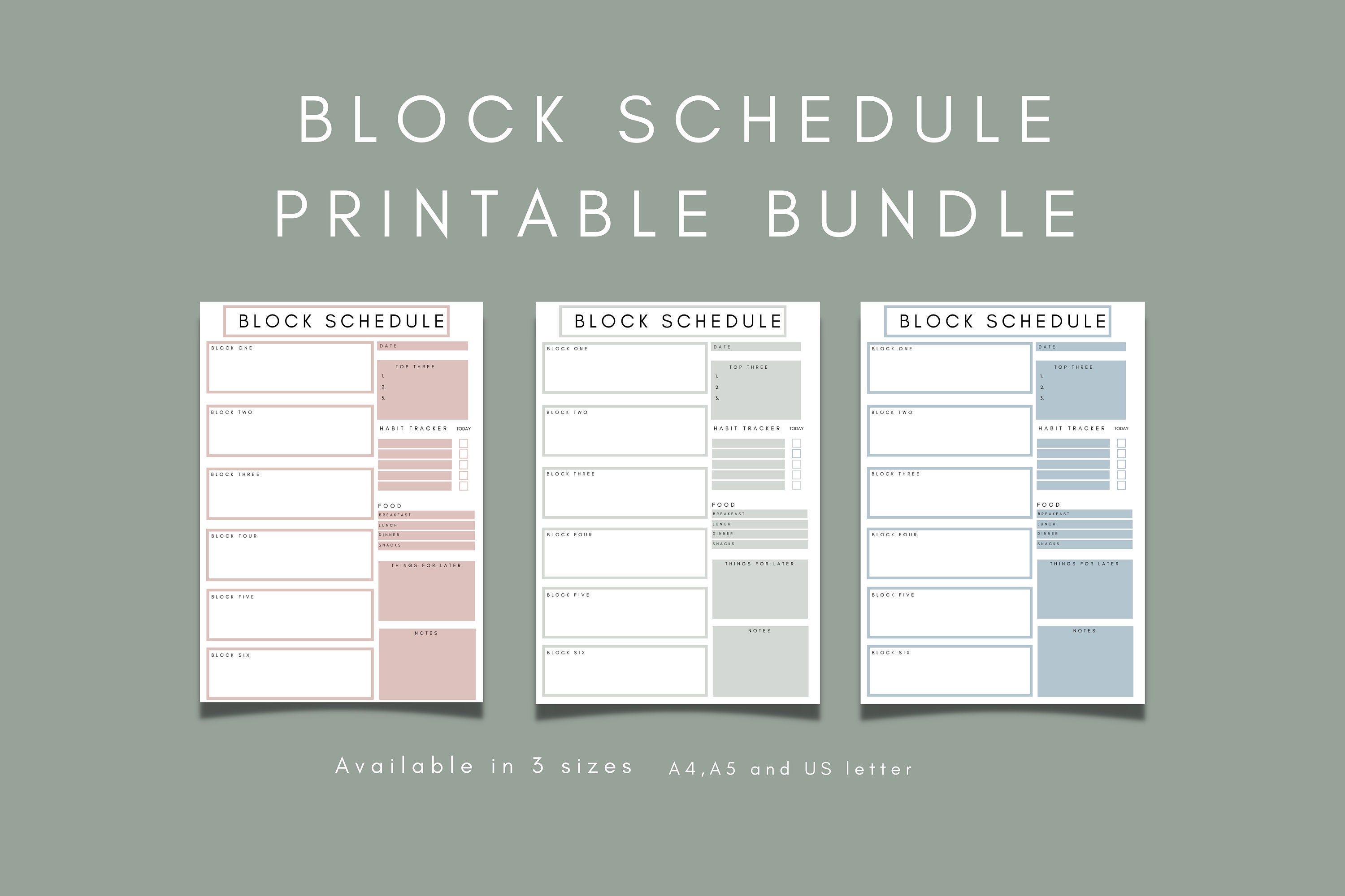 Block Schedule, Printable Planner Bundle. an Undated Daily Planner ...