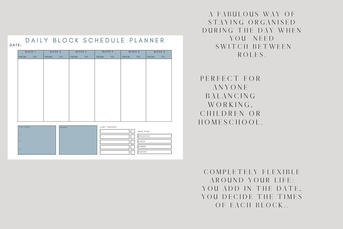 Coloured Daily Block Schedule Printable Undated Horizontal Design ...