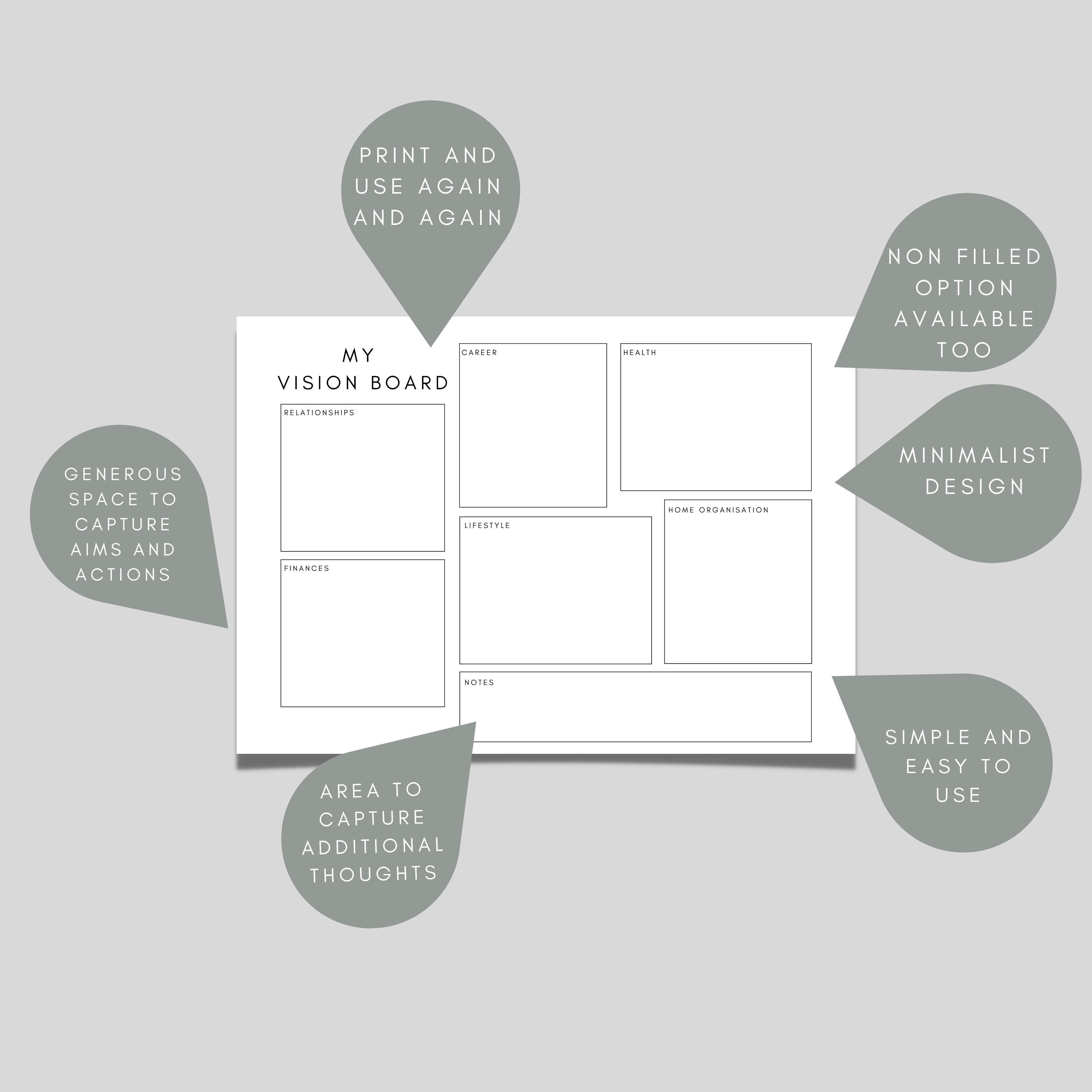 Simple and Easy to Use Vision Board Template: 4 Printables Included in ...