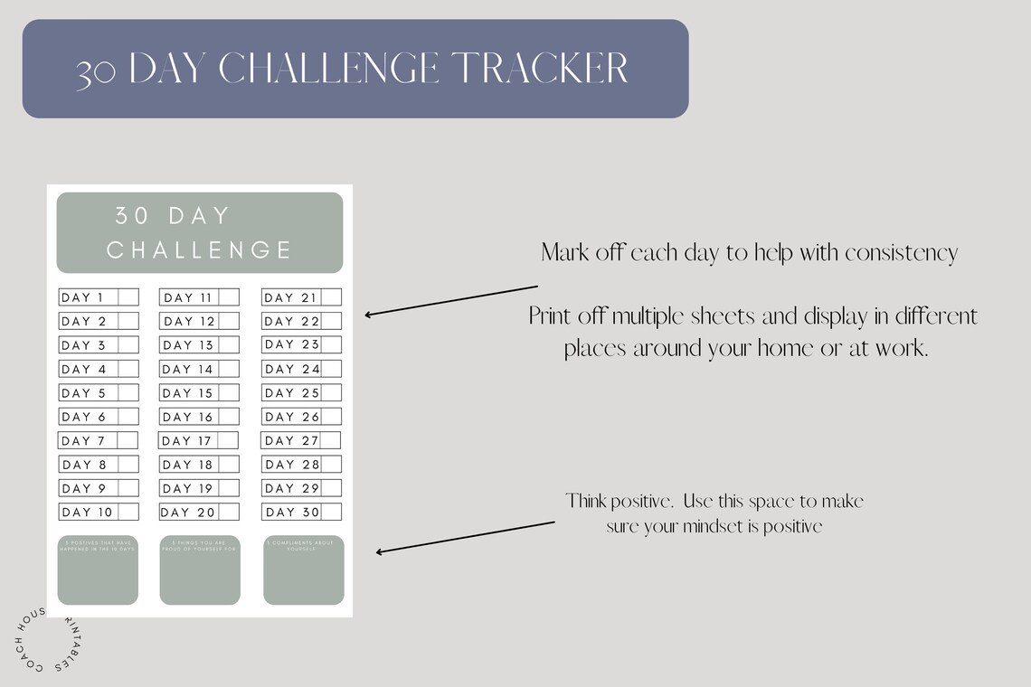 30 Day Challenge Printable, Goal Planner, Habit Tracker. Use This 30 ...