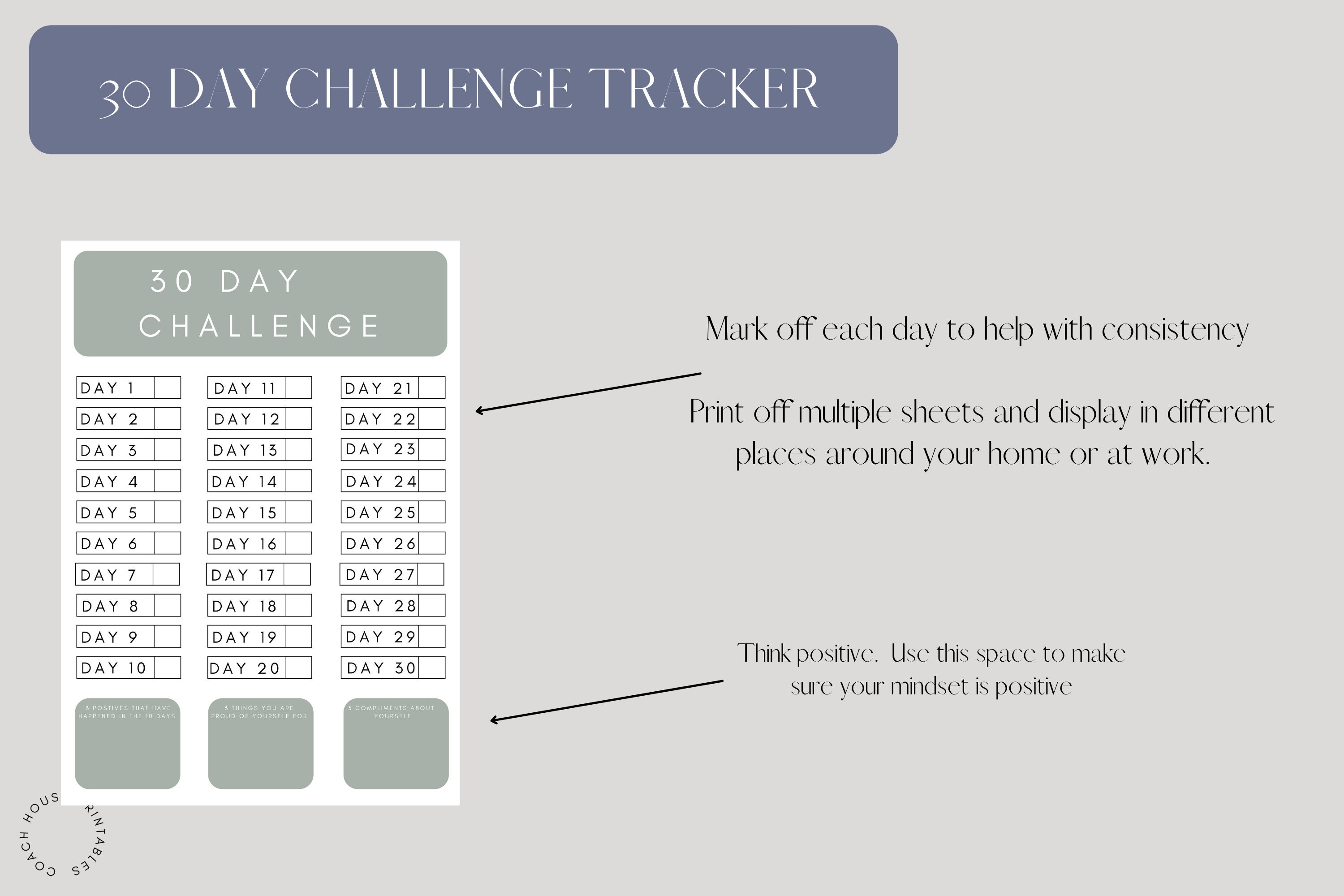 30 Day Challenge Printable Goal Planner Habit Tracker. Use - Etsy