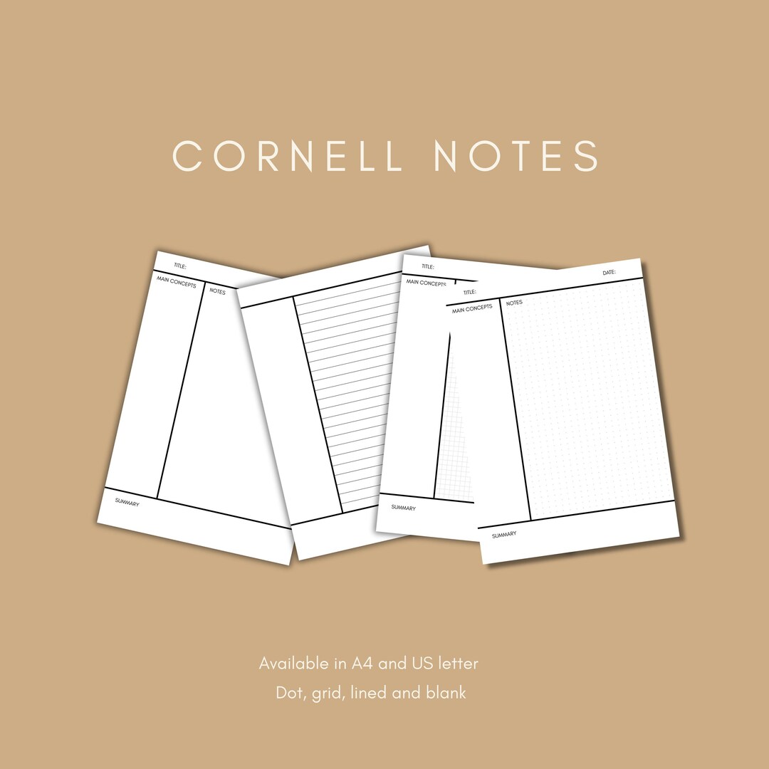 Cornell Notes Template: Lined, Dotted, Graph & Blank (PDF) - Etsy