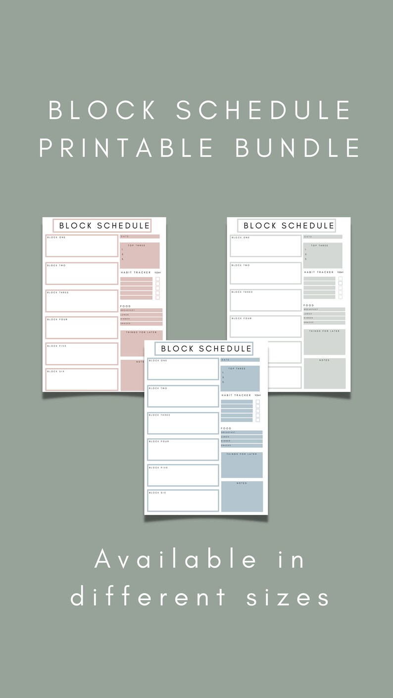 Block Schedule, Printable Planner Bundle. an Undated Daily Planner ...
