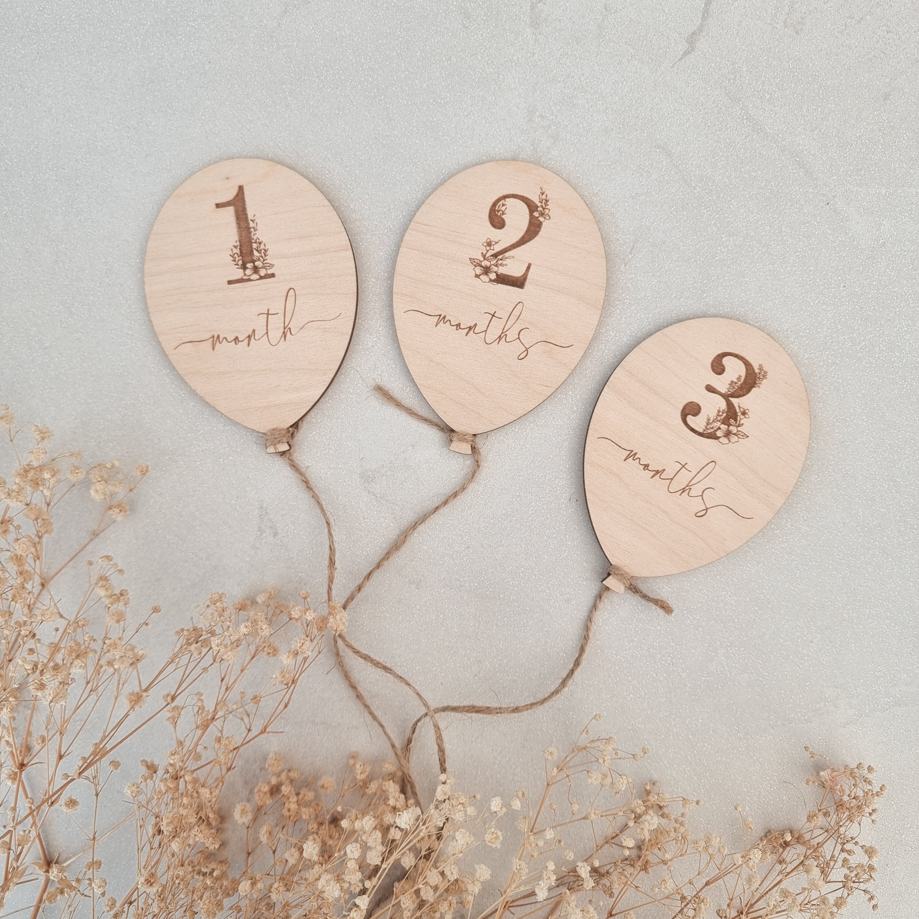Balloon Floral Baby Milestone Cards | Wooden Month Disc | Personalised ...