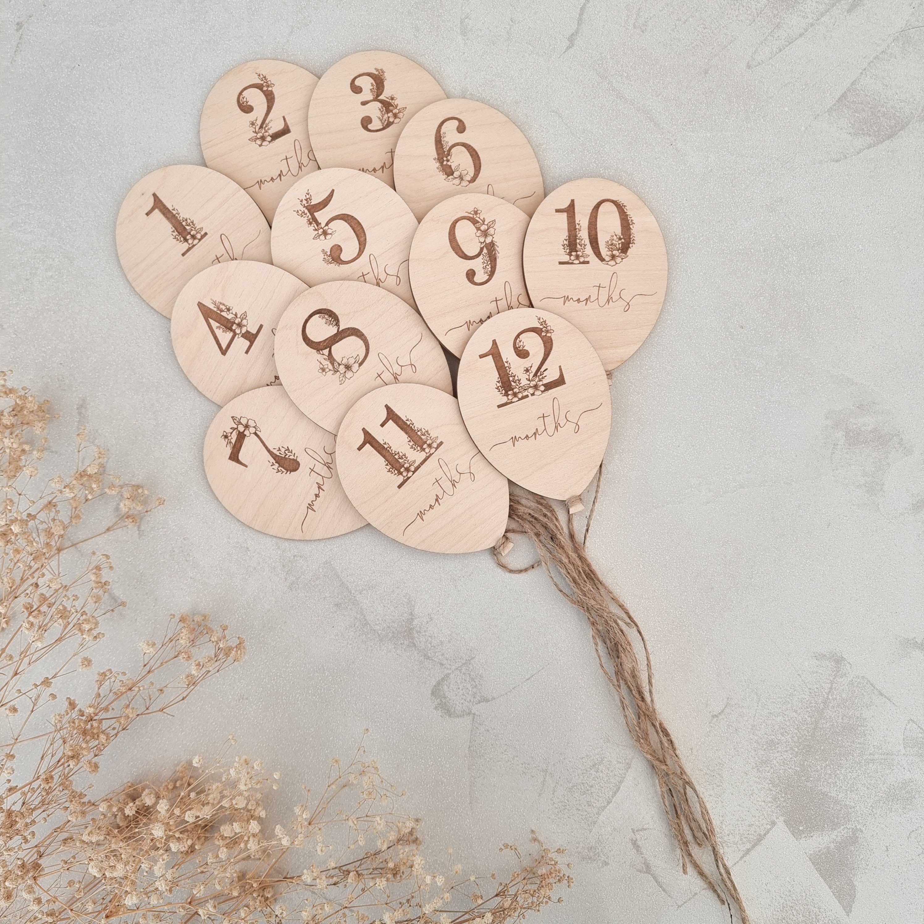 Balloon Floral Baby Milestone Cards | Wooden Month Disc | Personalised ...