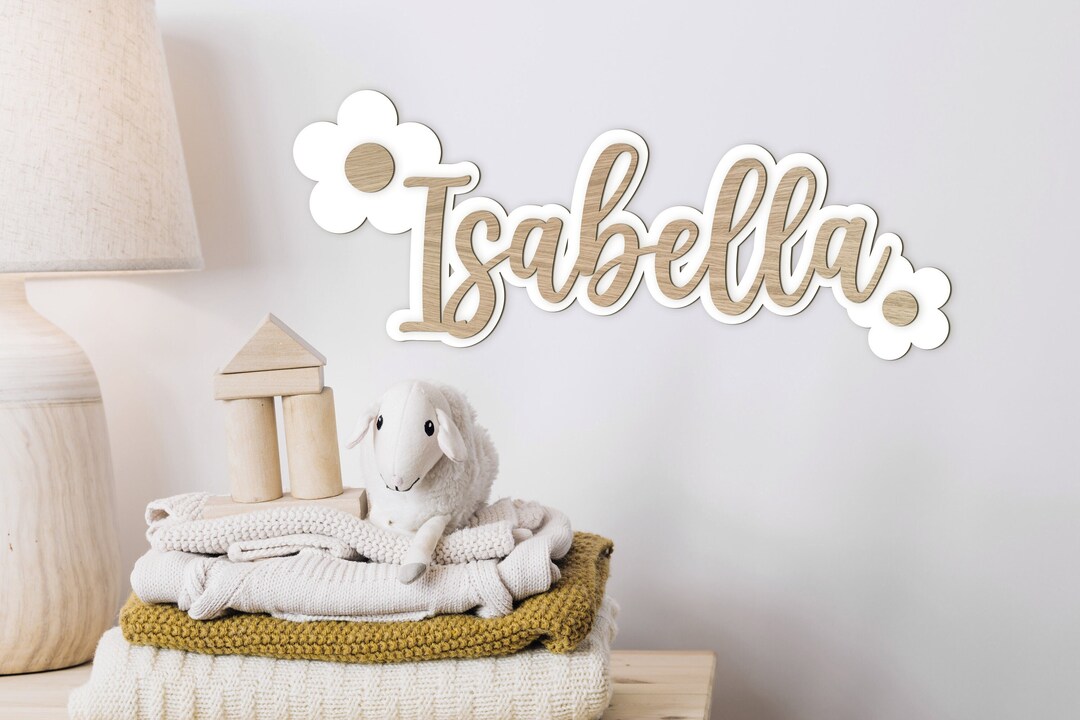 Personalised Name Flower Wall Art Girls Room Name Sign Wooden Nursery ...