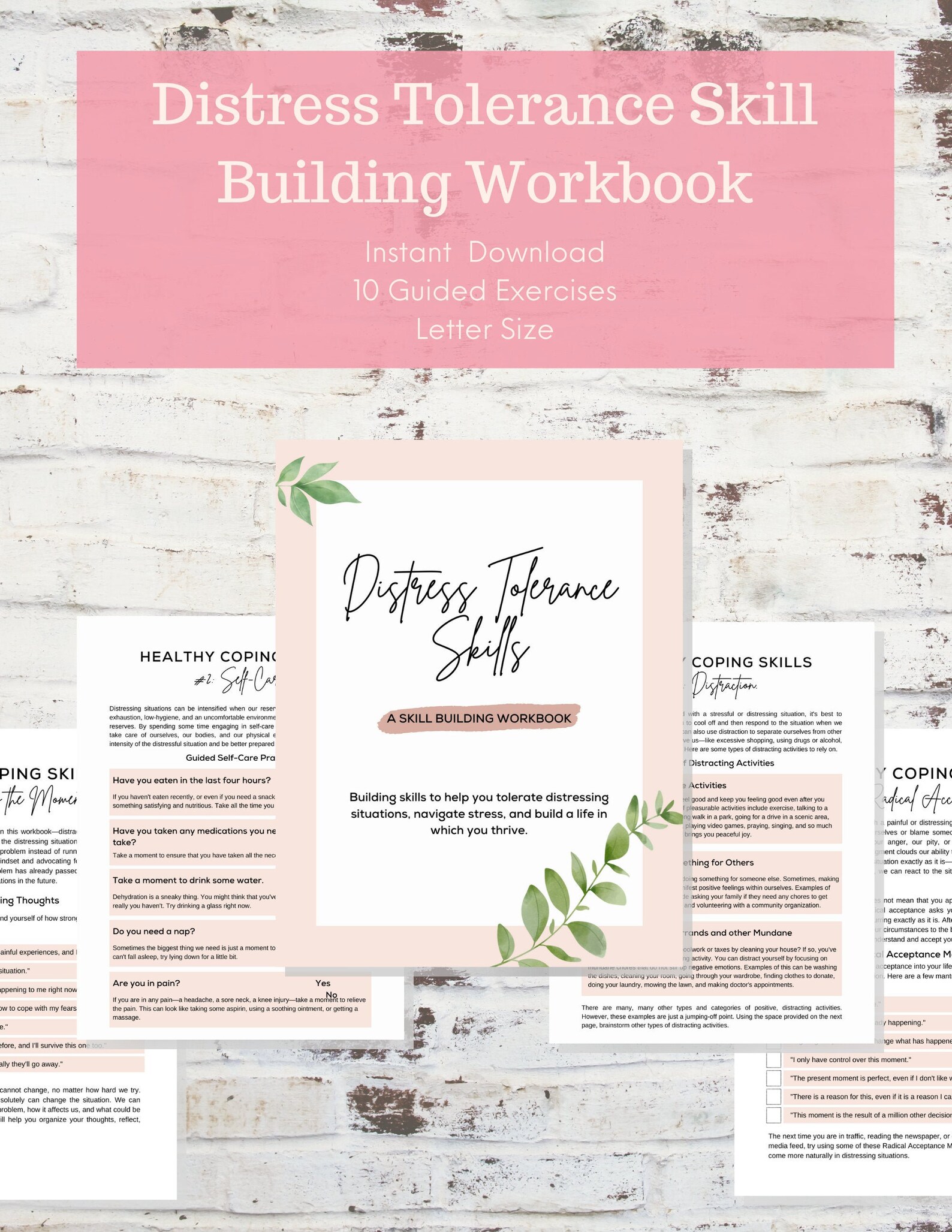 Distress Tolerance Skill Building Workbook Printable - DBT Lessons and ...