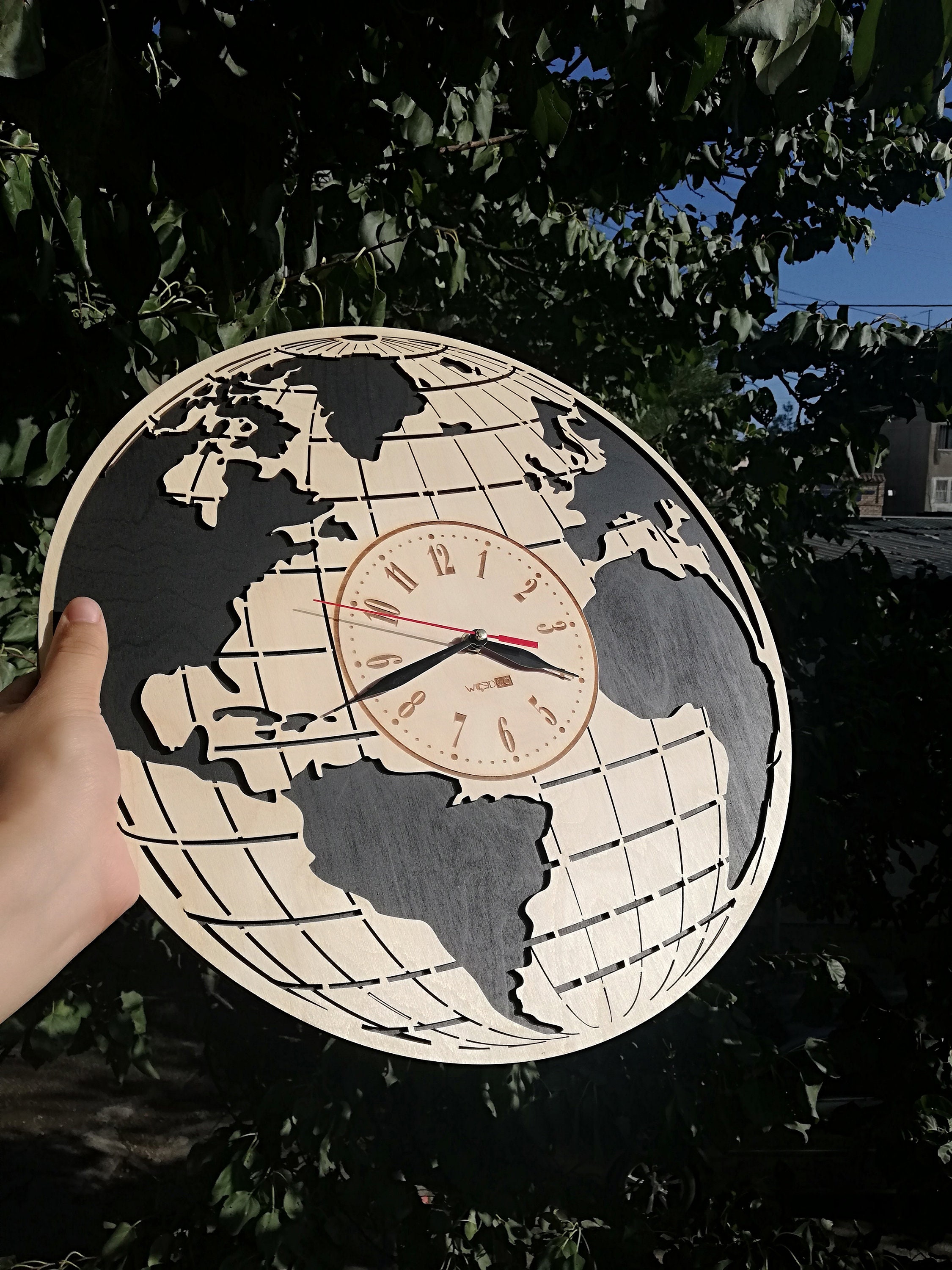 World Map Wall Clock Decor Interior Design Anniversary Birthday Globe ...