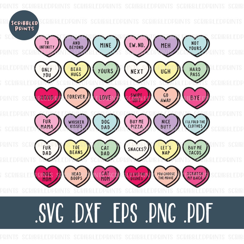 Candy Hearts SVG, Conversation Hearts SVG, Valentine's Day Svg, Love ...