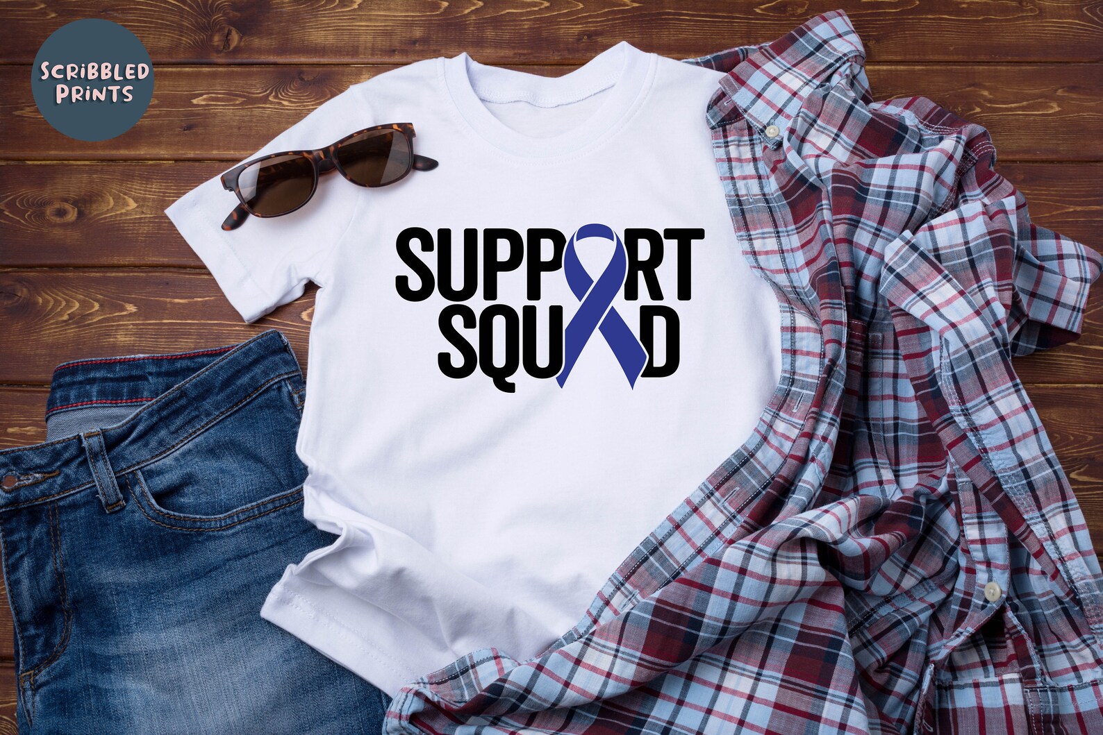 Support Squad SVG, Colorectal Cancer Awareness SVG, Dark Blue Ribbon ...