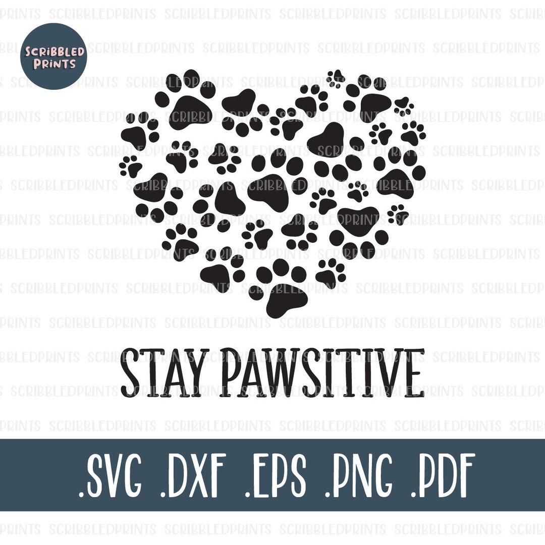 Stay Pawsitive SVG, Paw Print Heart SVG, Valentine's Day Svg, Dog Cat ...
