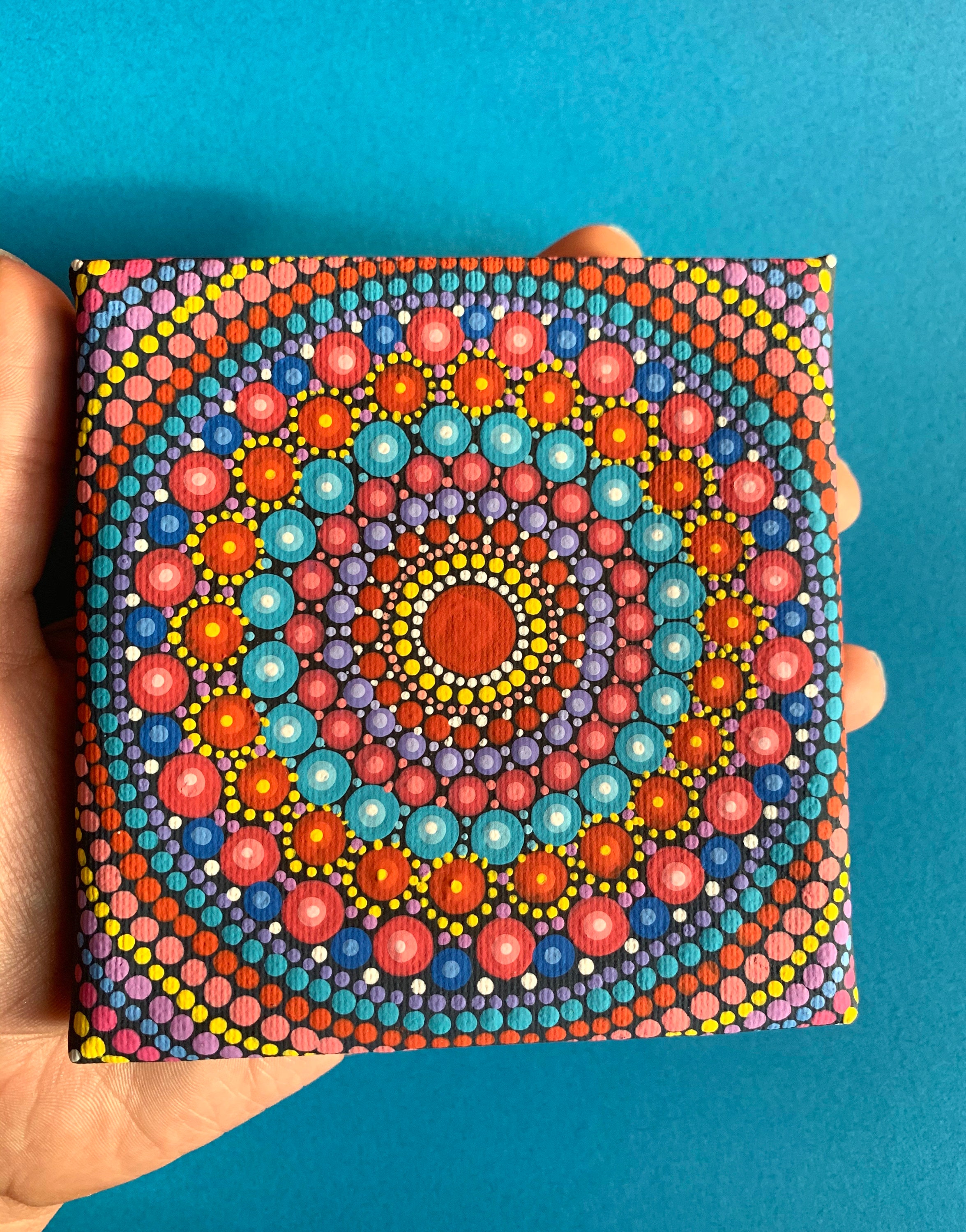 Mandala Painting Dot Art, Colorful, Mini Canvas Mandala Art, Meditation ...