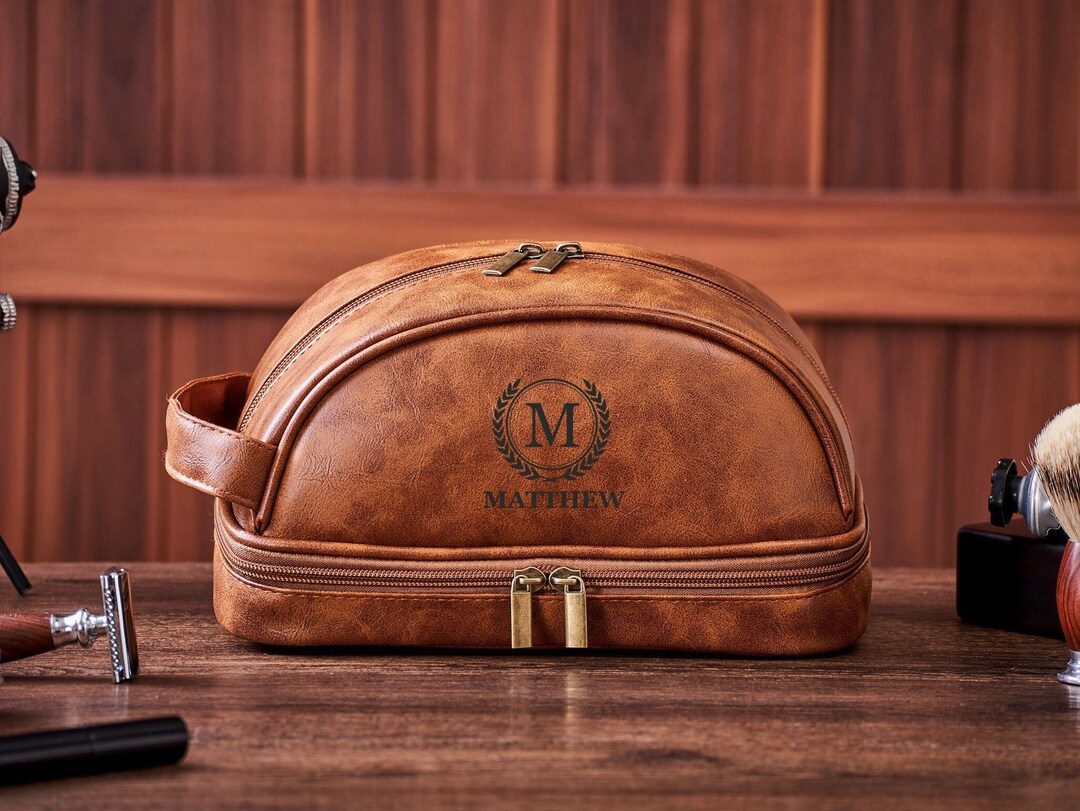 Personalized Shaving Kit Groomsmen Toiletry Bag PU Leather Dopp Kit ...