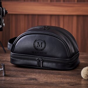 Personalized Shaving Kit Groomsmen Toiletry Bag PU Leather Dopp Kit ...