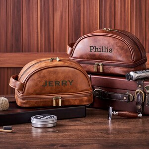 Personalized Shaving Kit Groomsmen Toiletry Bag PU Leather Dopp Kit ...