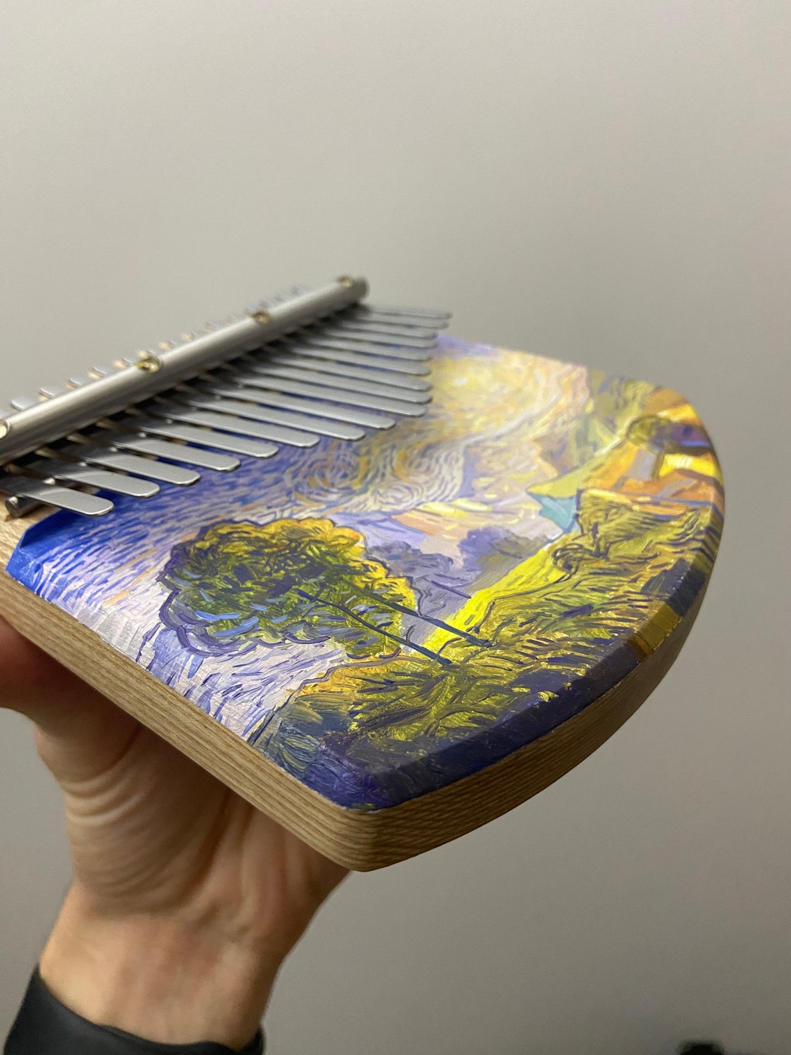 17 Key Custom Ash Kalimba, Landscape Painting, Painted Mbira ...