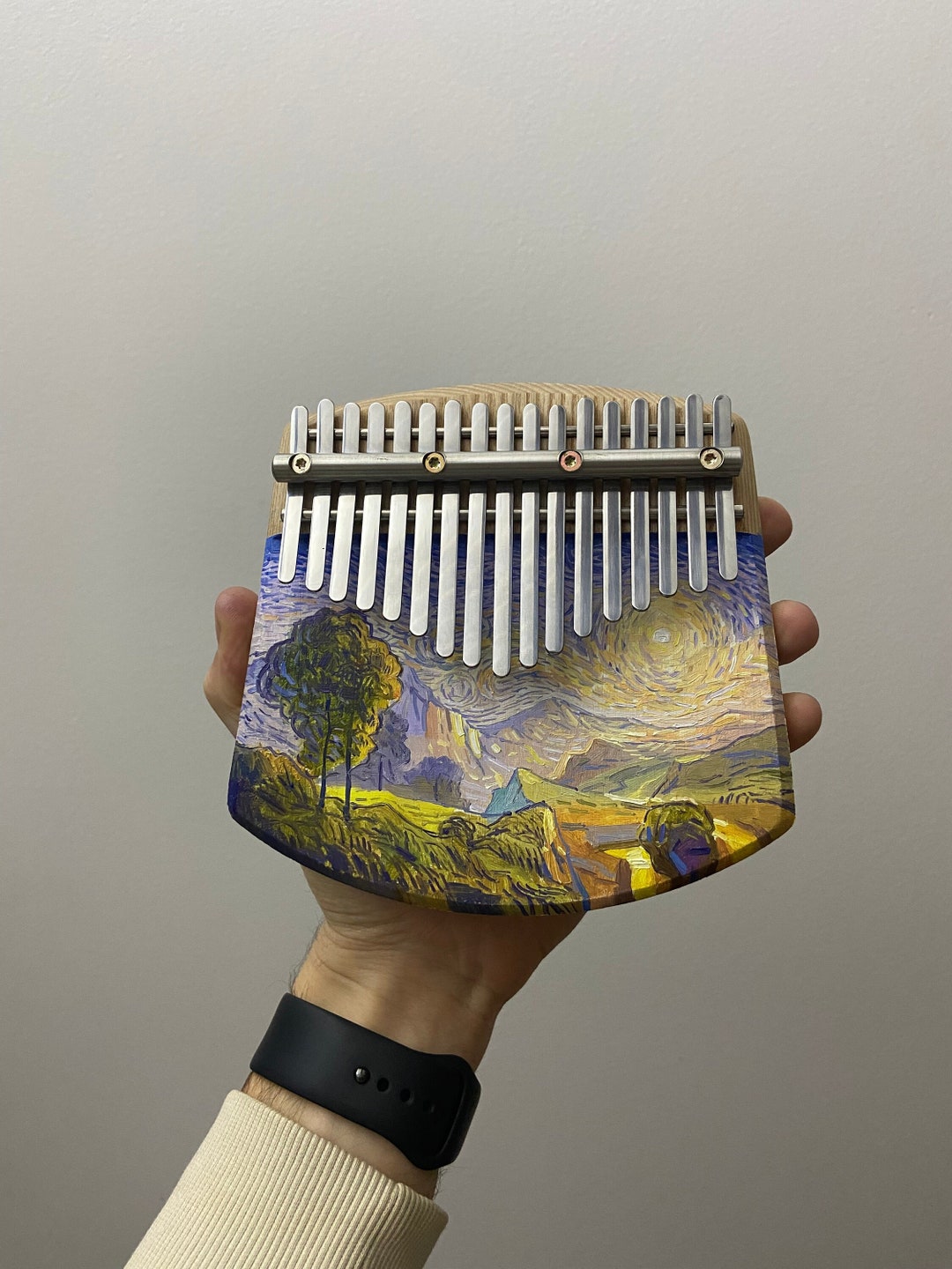17 Key Custom Ash Kalimba, Landscape Painting, Painted Mbira ...