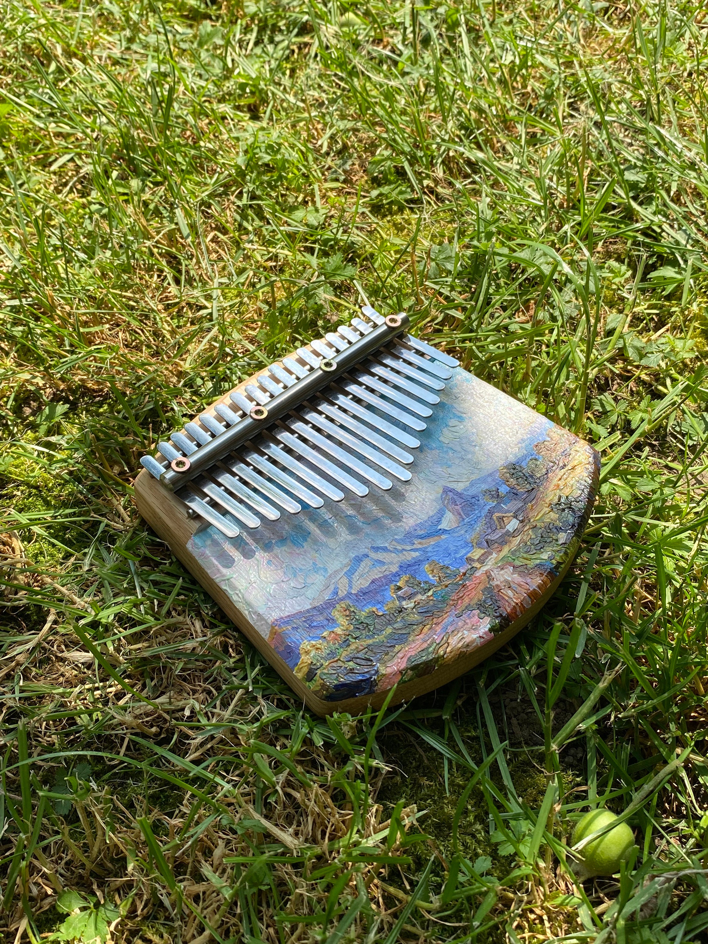 Hand Painted Oak Wood Kalimba, 17 Key Kalimba With Lanscape Painting ...
