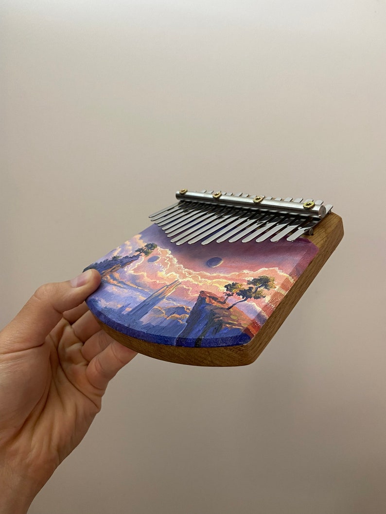Hand Painted Oak Wood Kalimba, 17 Key Kalimba With Lanscape Painting ...