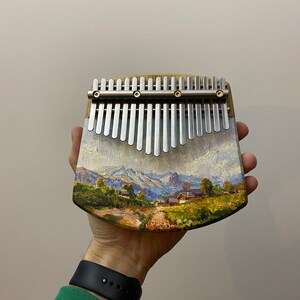 Hand Painted Oak Wood Kalimba, 17 Key Kalimba With Lanscape Painting ...