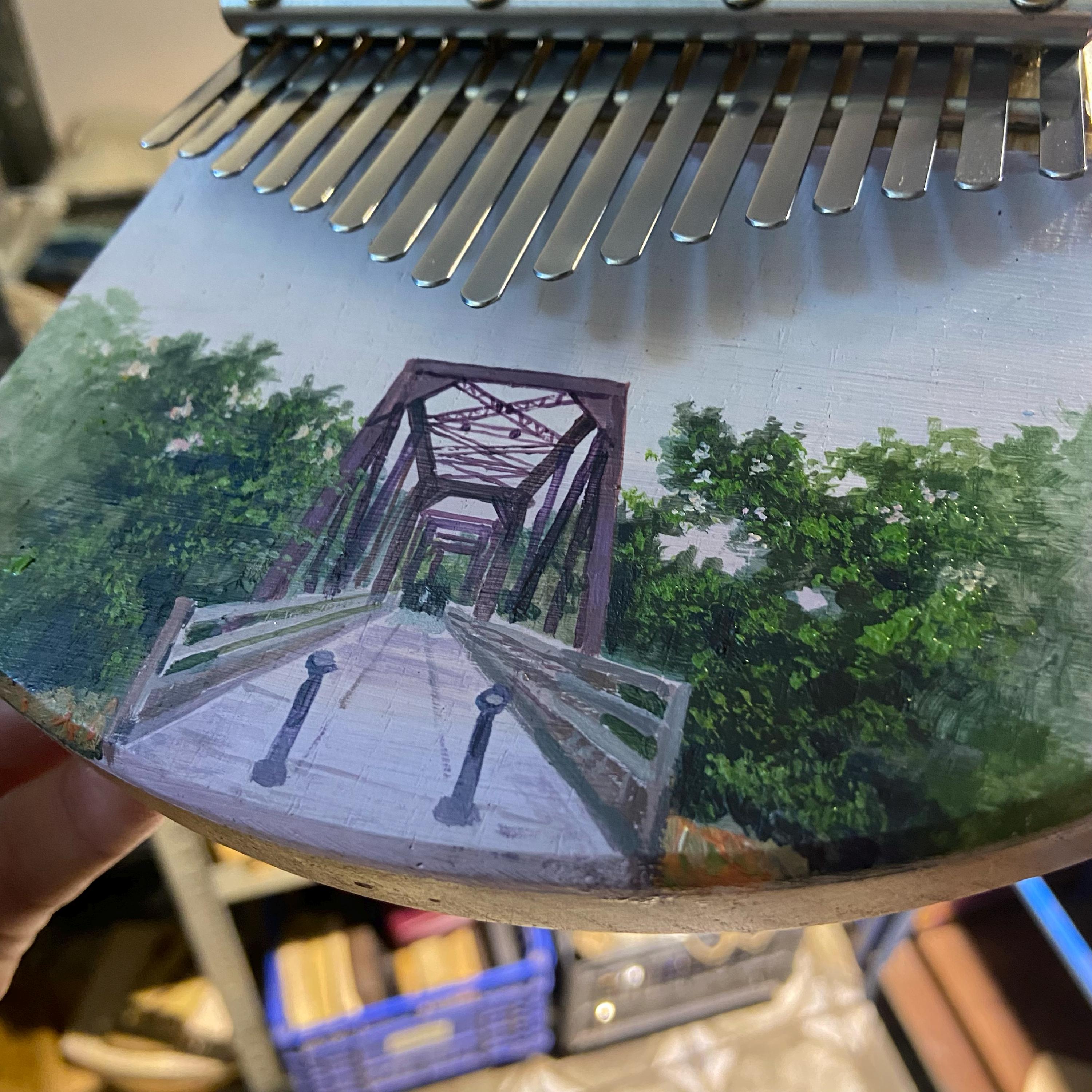 Hand-painted Kalimba "bridge in the Forest" | 17-key Handmade Musical ...
