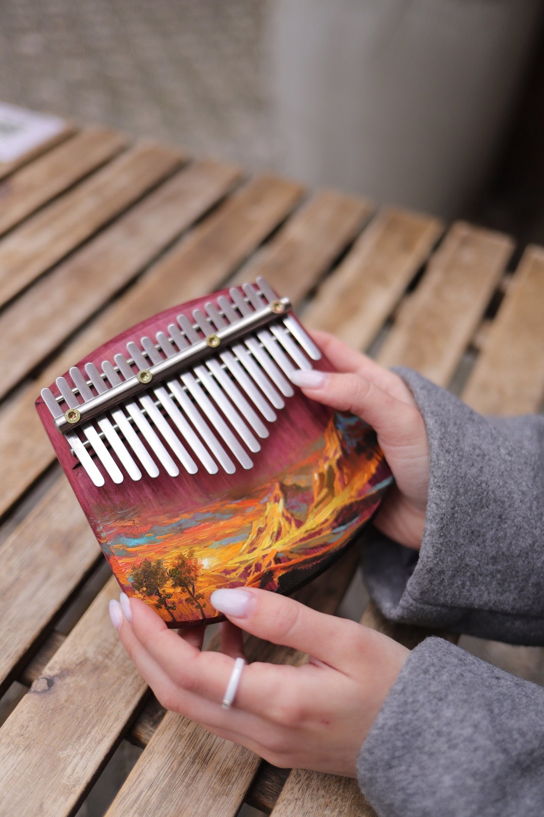 Amaranth Wood Kalimba, Sunset Painted Kalimba, 17 Key Kalimba, Finger ...