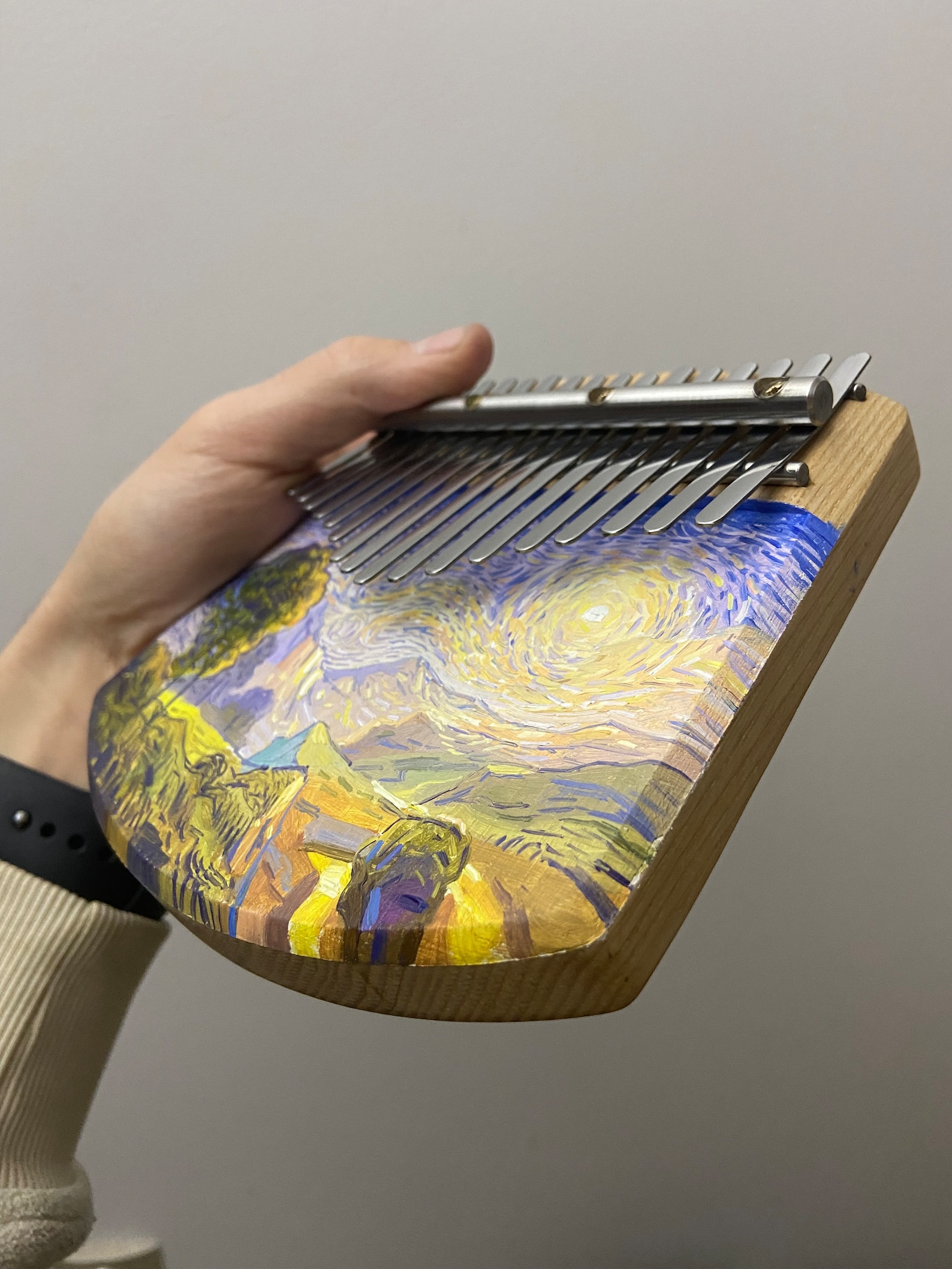 17 Key Custom Ash Kalimba, Landscape Painting, Painted Mbira ...