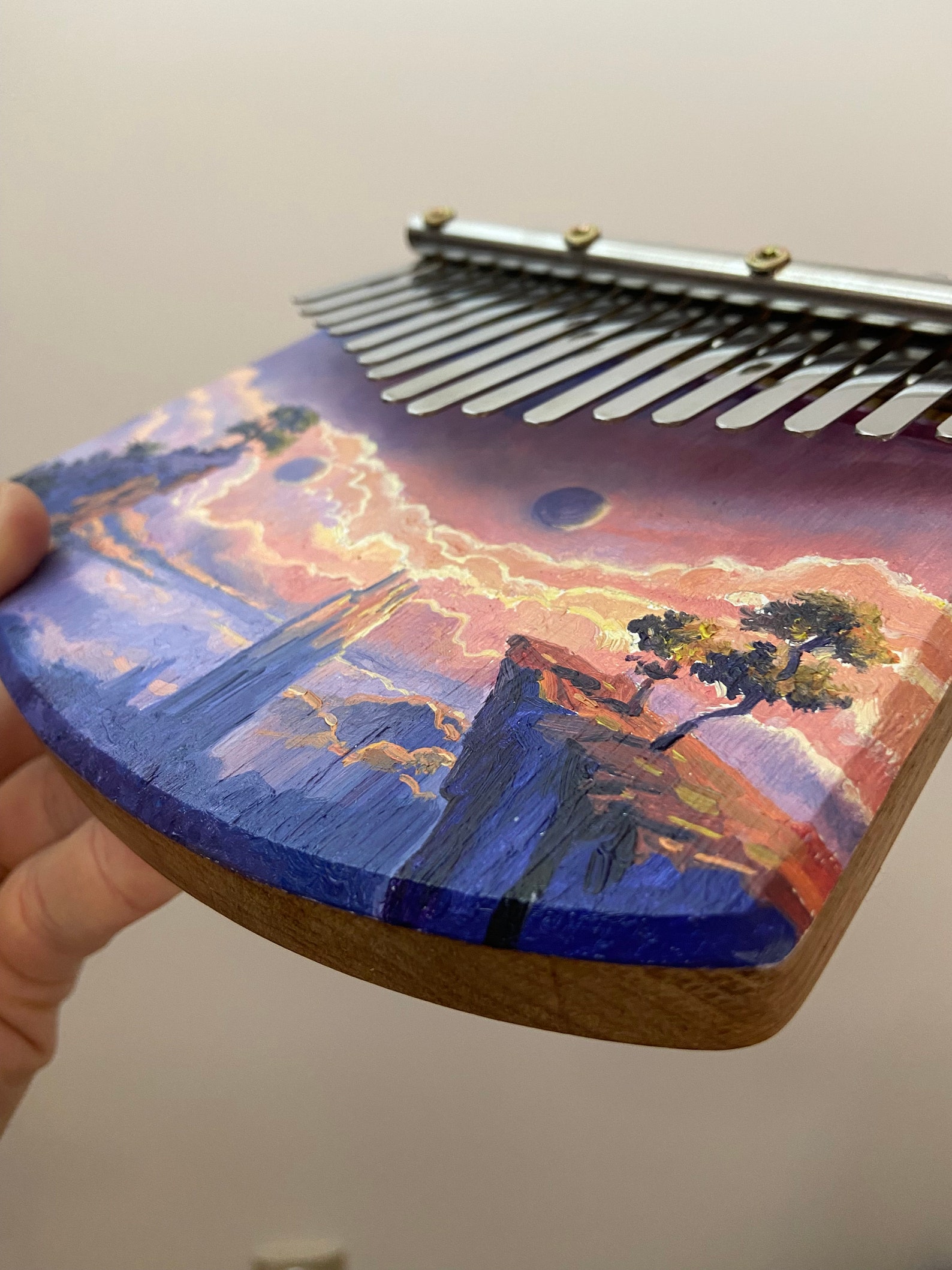 Hand Painted Oak Wood Kalimba, 17 Key Kalimba With Lanscape Painting ...