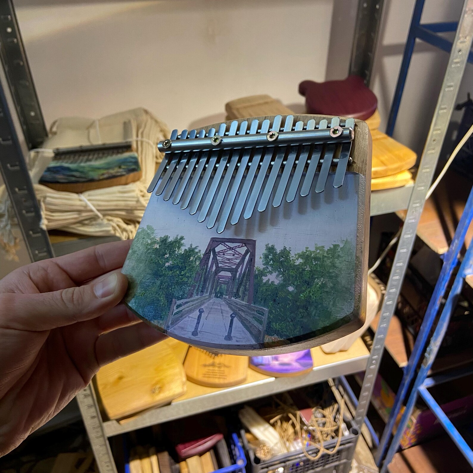 Hand-painted Kalimba "bridge in the Forest" | 17-key Handmade Musical ...
